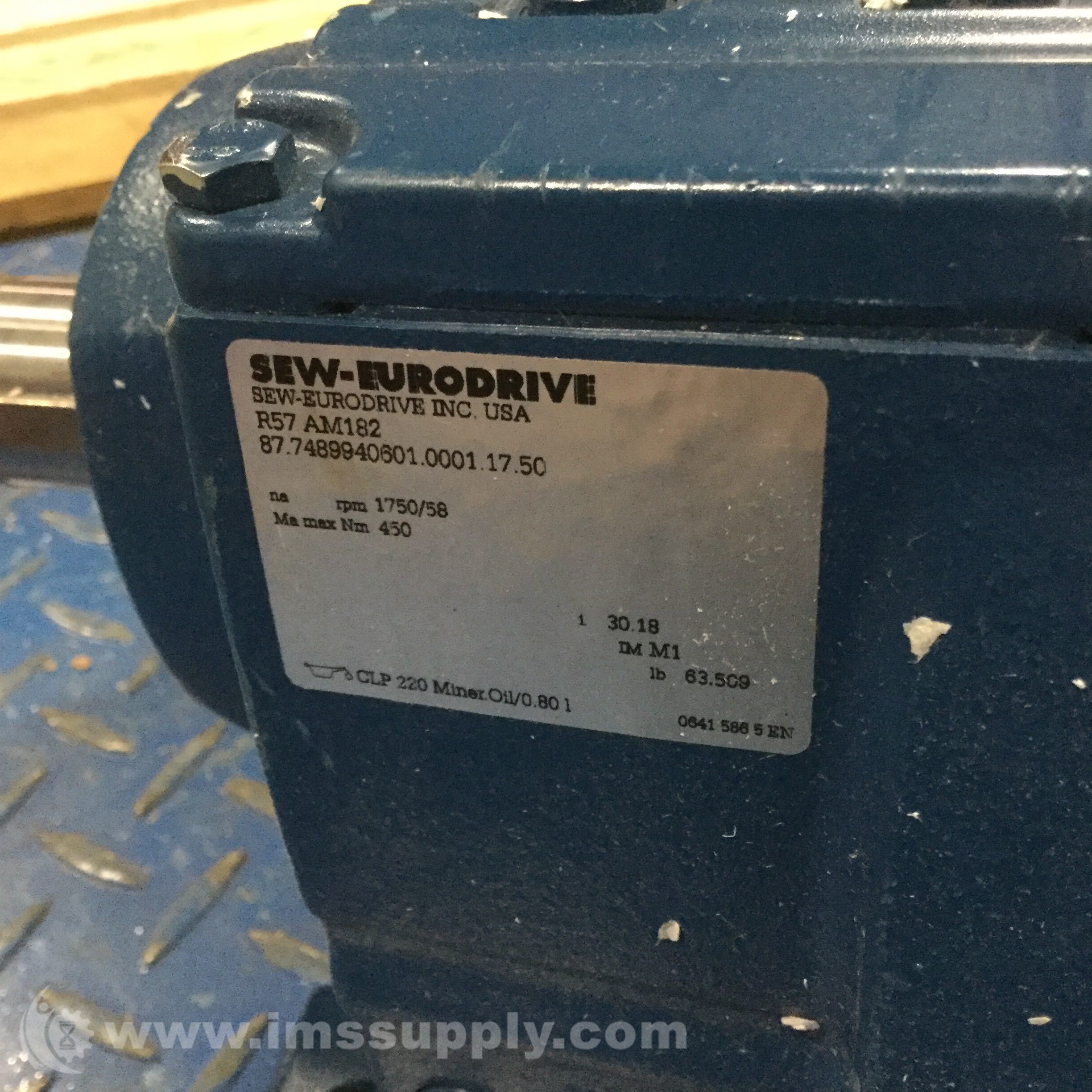 Sew Eurodrive R57 AM182 Gear Reducer, RPM 1750/58 - IMS Supply