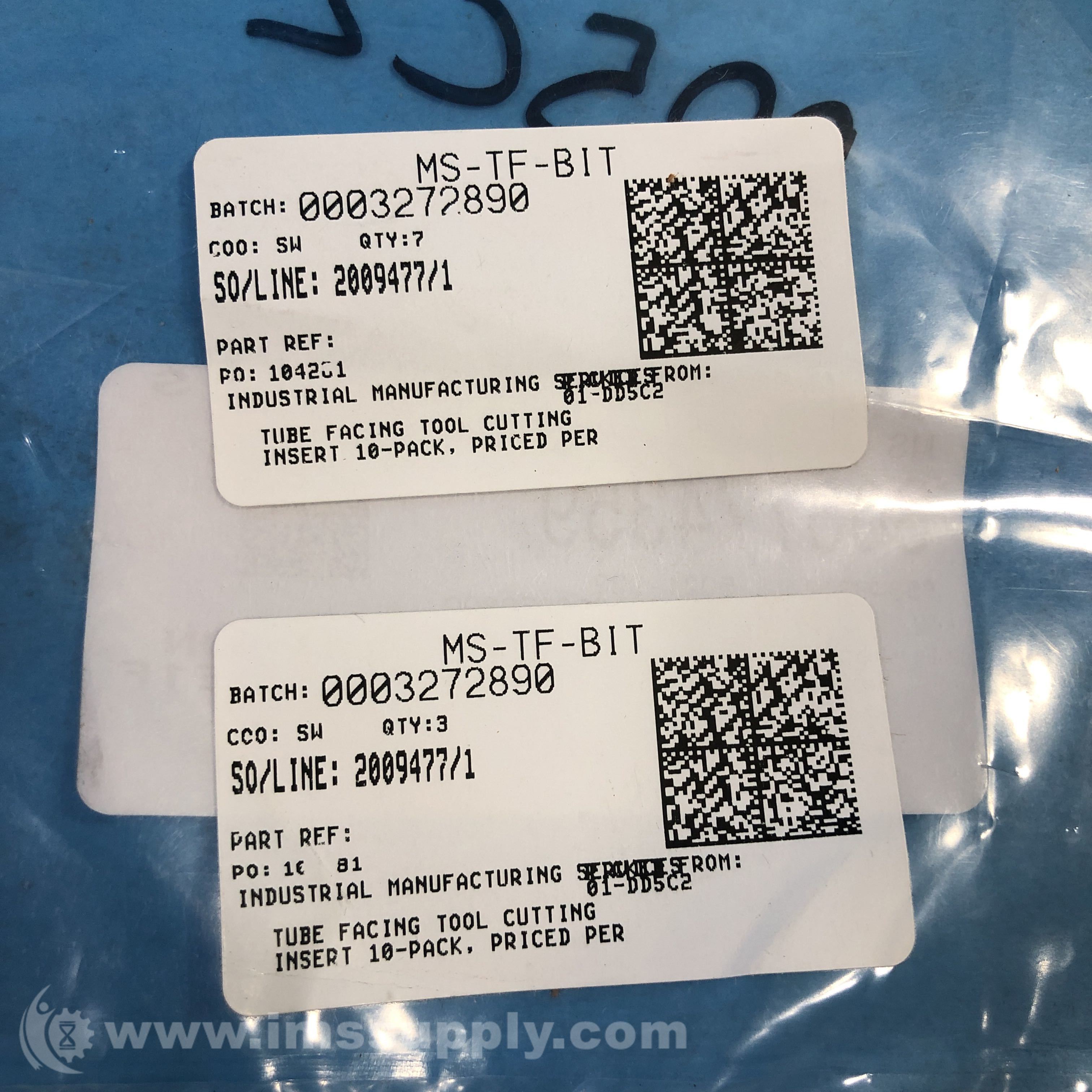 Swagelok MS-TF-BIT Case of 10 Tube Facing Tool Cutting Insert - IMS Supply