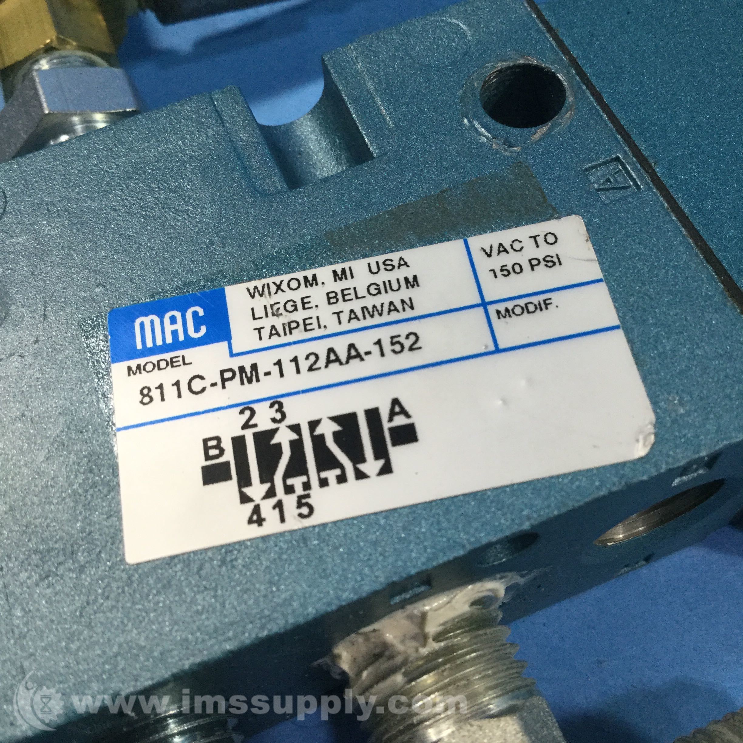 MAC Valves Inc 811C-PM-112AA-152 Solenoid Valve, 150 PSI - IMS Supply