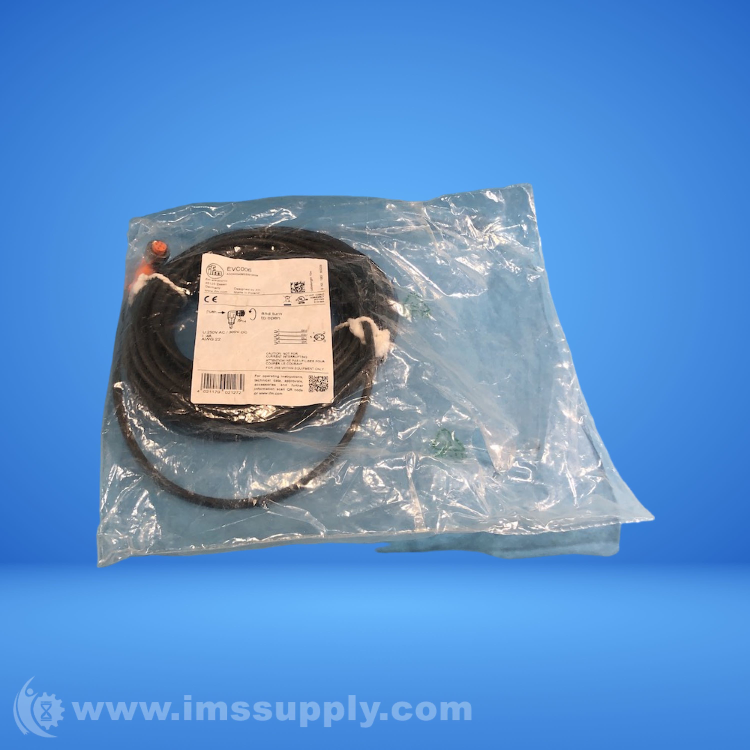 Ifm EVC006 Female Cordset, 250V AC / 300V DC, 22 AWG, 10M - IMS Supply