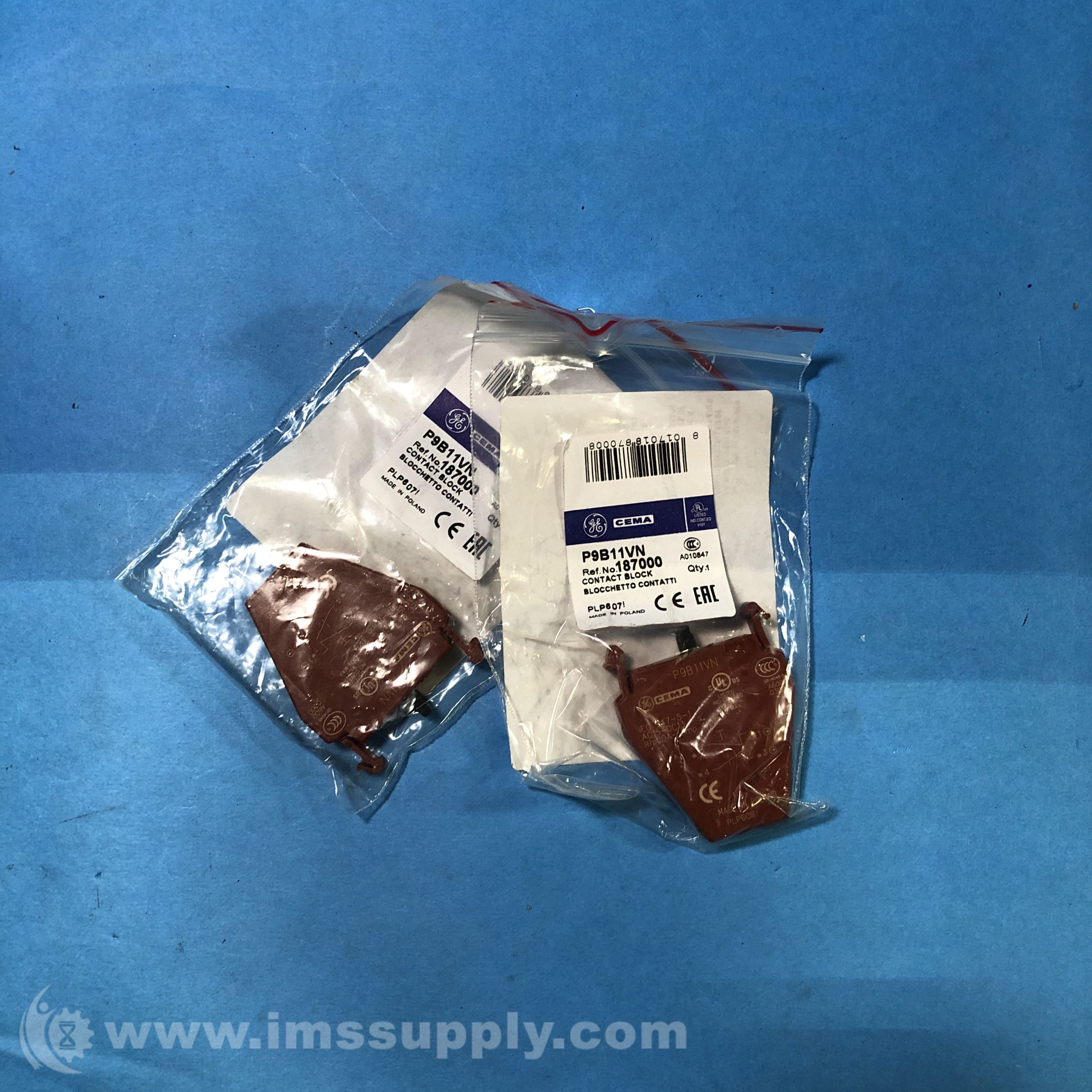 Cema P9B11VN Pack of 2 Contact Block, 1-N/O & 1-N/C - IMS Supply