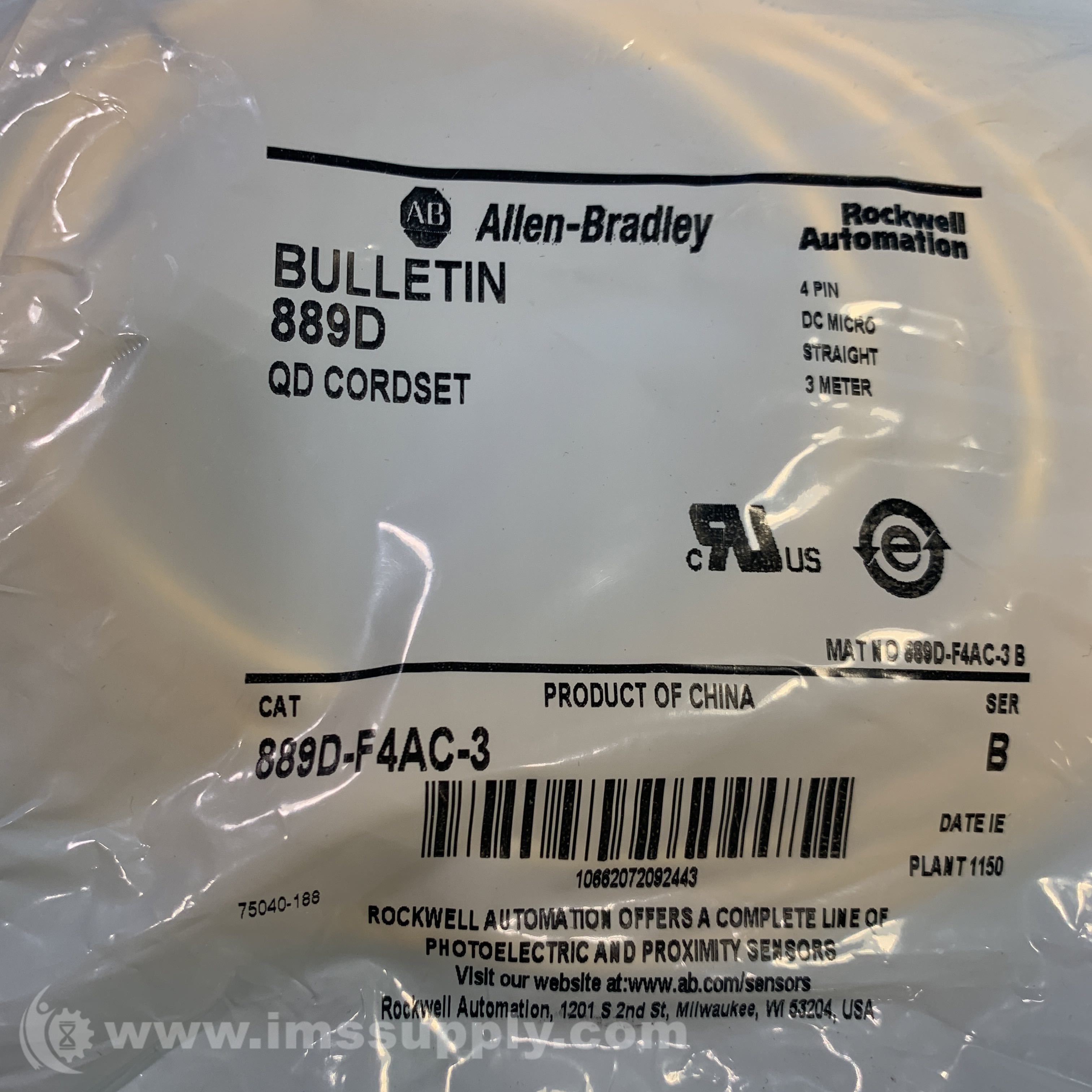 Allen Bradley 889D-F4AC-3 Series B Cordset - IMS Supply