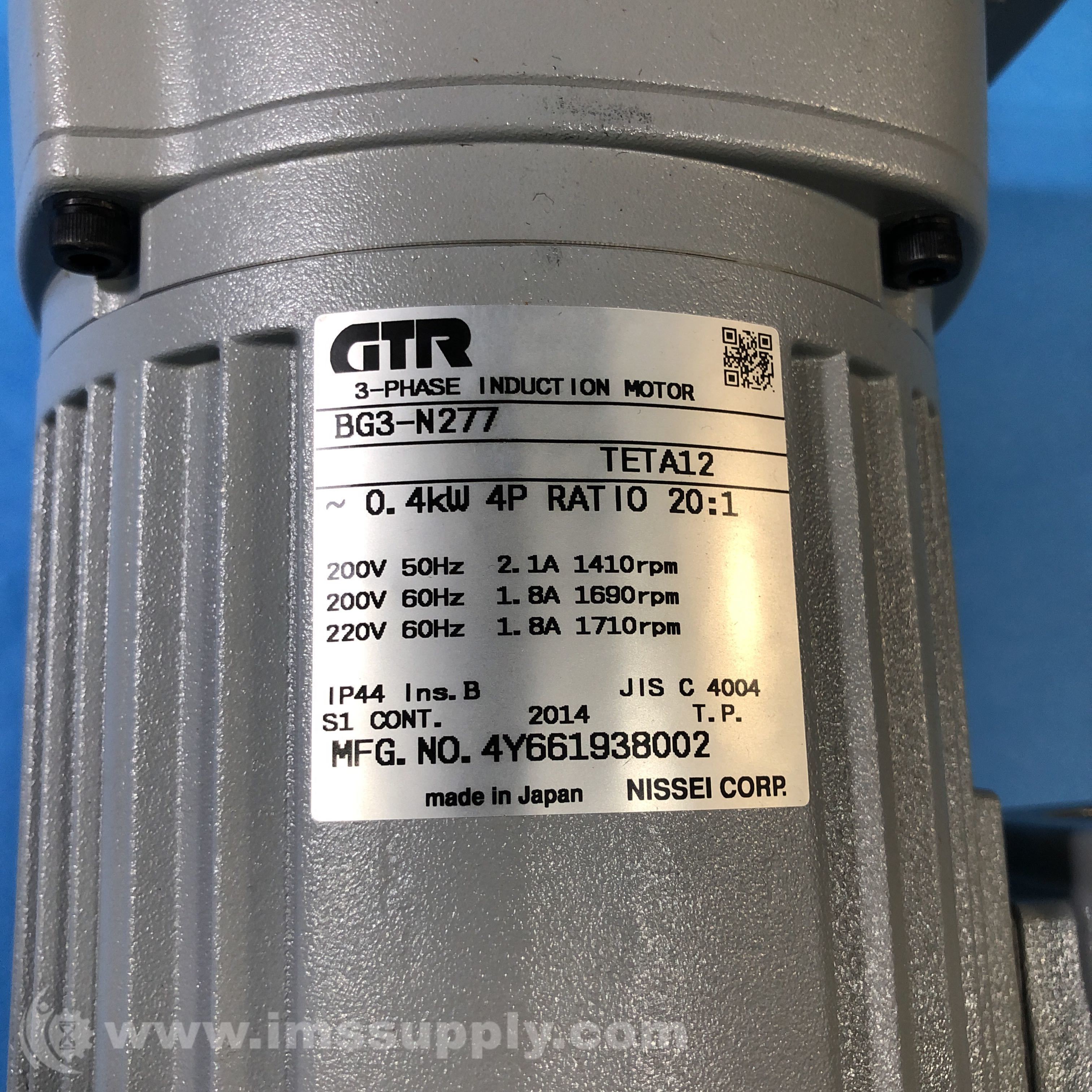 Nissei Corp. BG3-N277 3 Phase Induction Motor - IMS Supply