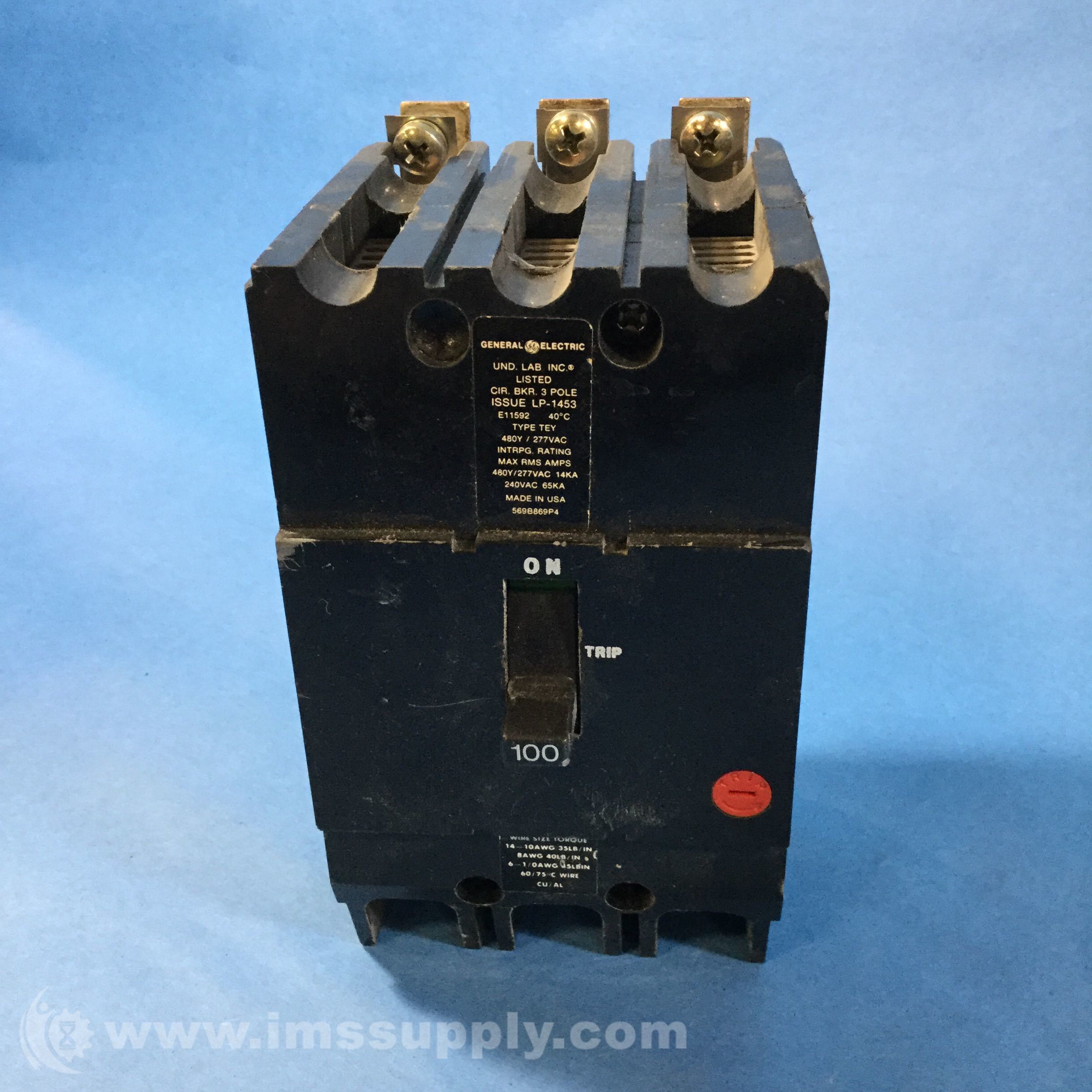 General Electric TEY3100 Circuit Breaker, 100AMP, 3-Pole, 480VAC - IMS ...