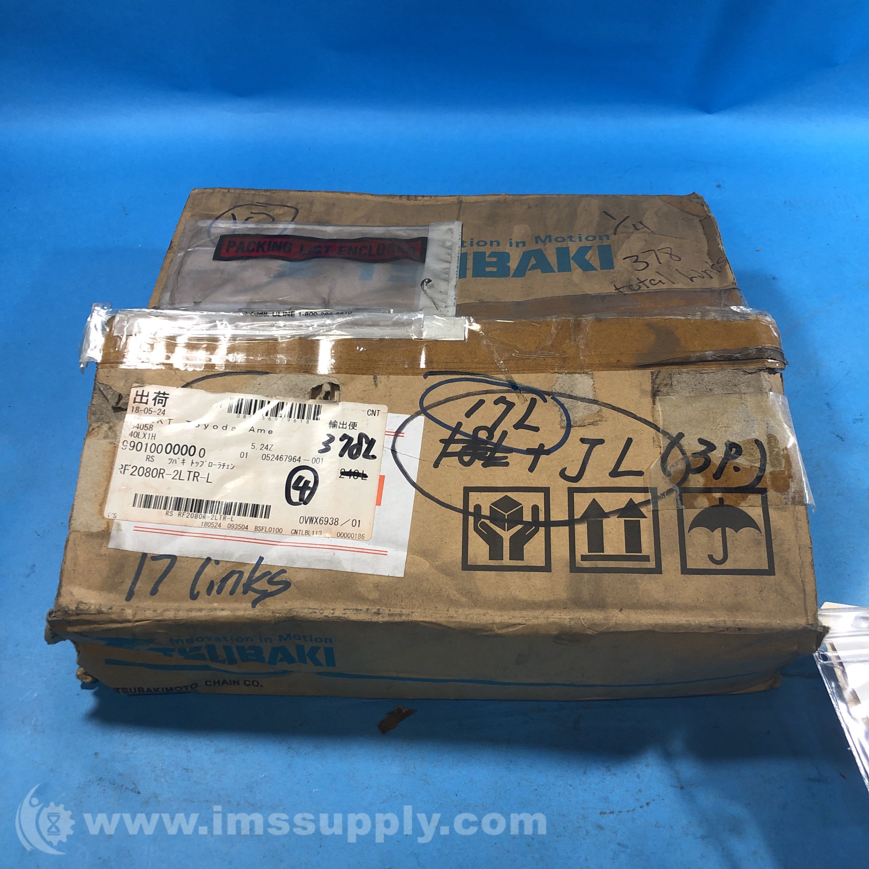 Tsubaki RF2080R-2LTR-L-378L 17 Link Roller Chain - IMS Supply