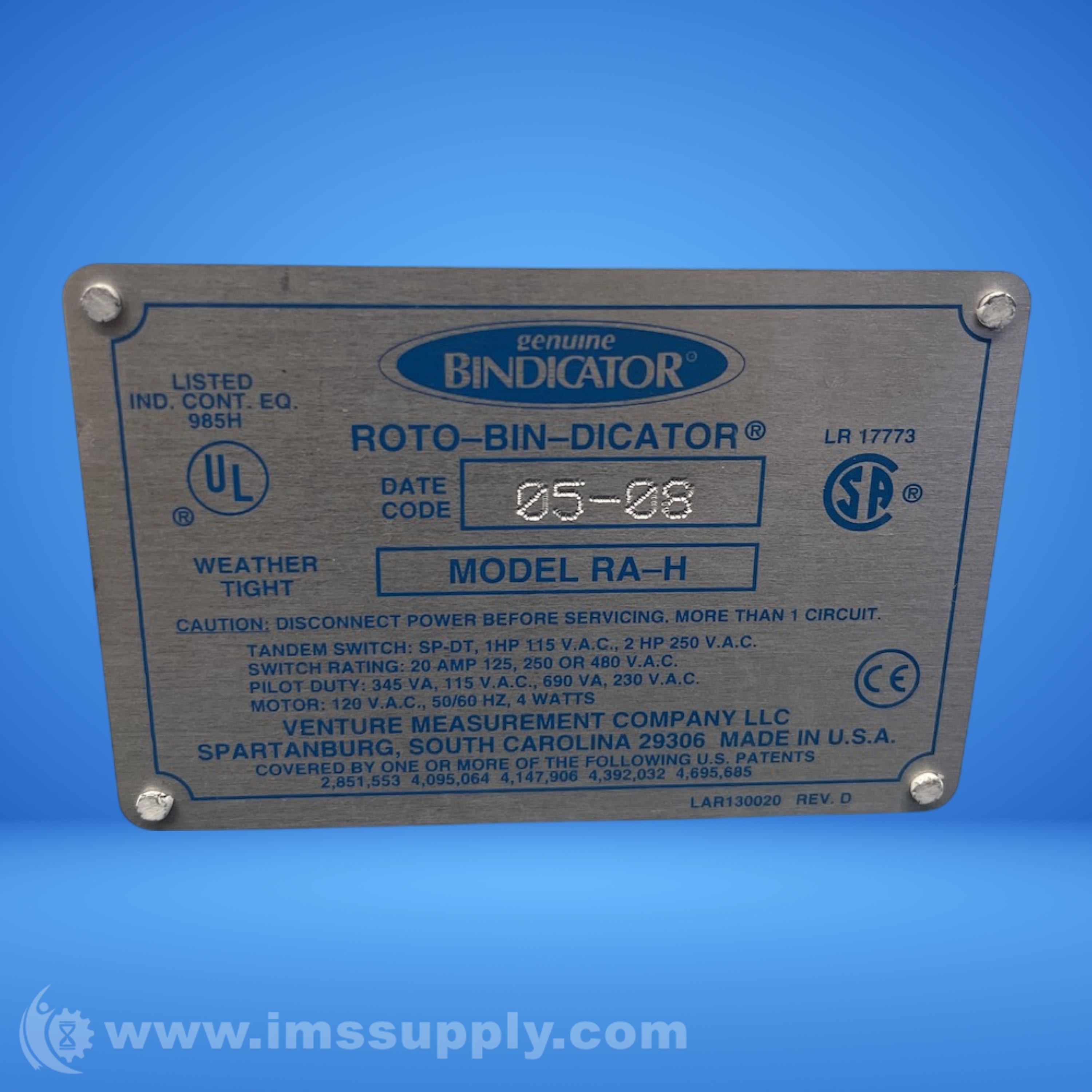 Bindicator RA-H - IMS Supply