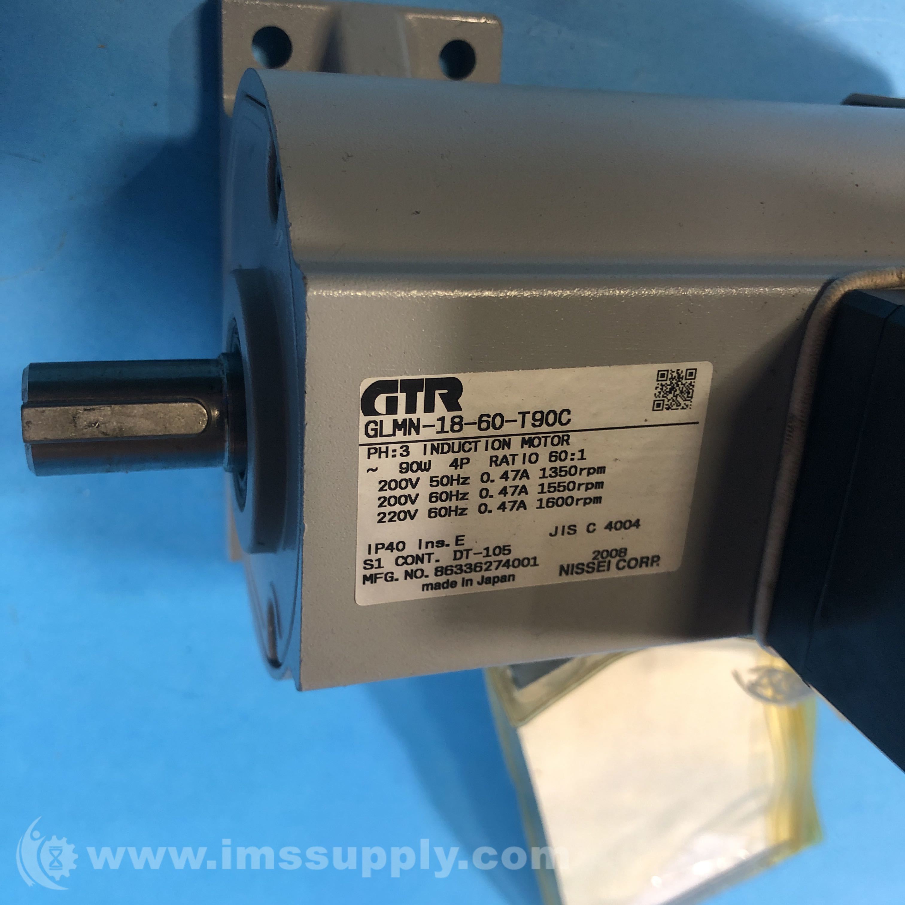 Nissei Corp. GLMN-18-60-T90C GTR 3 Phase Induction Motor - IMS Supply