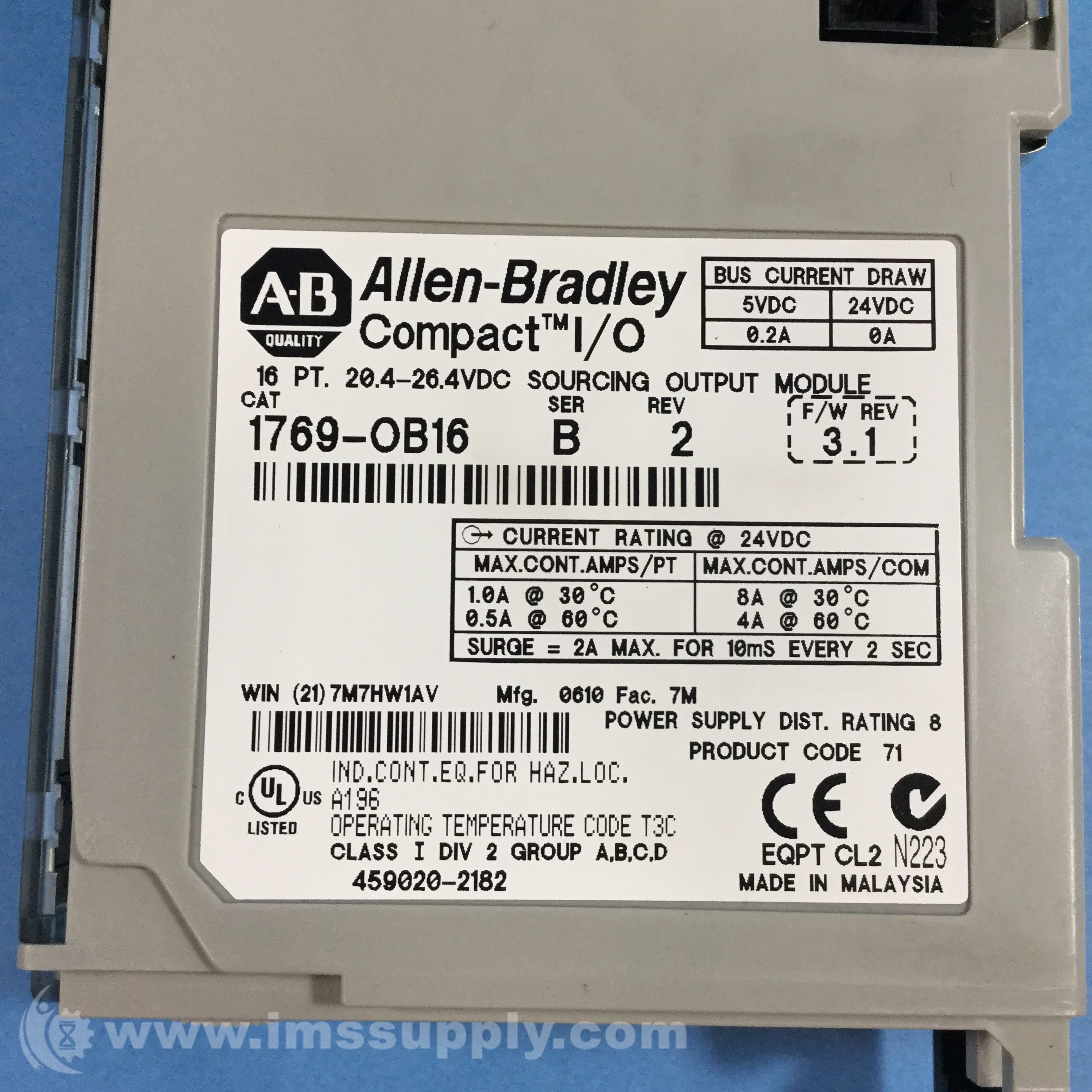 Allen Bradley 1769-OB16 Compact I/O Sourcing Output Module - IMS Supply