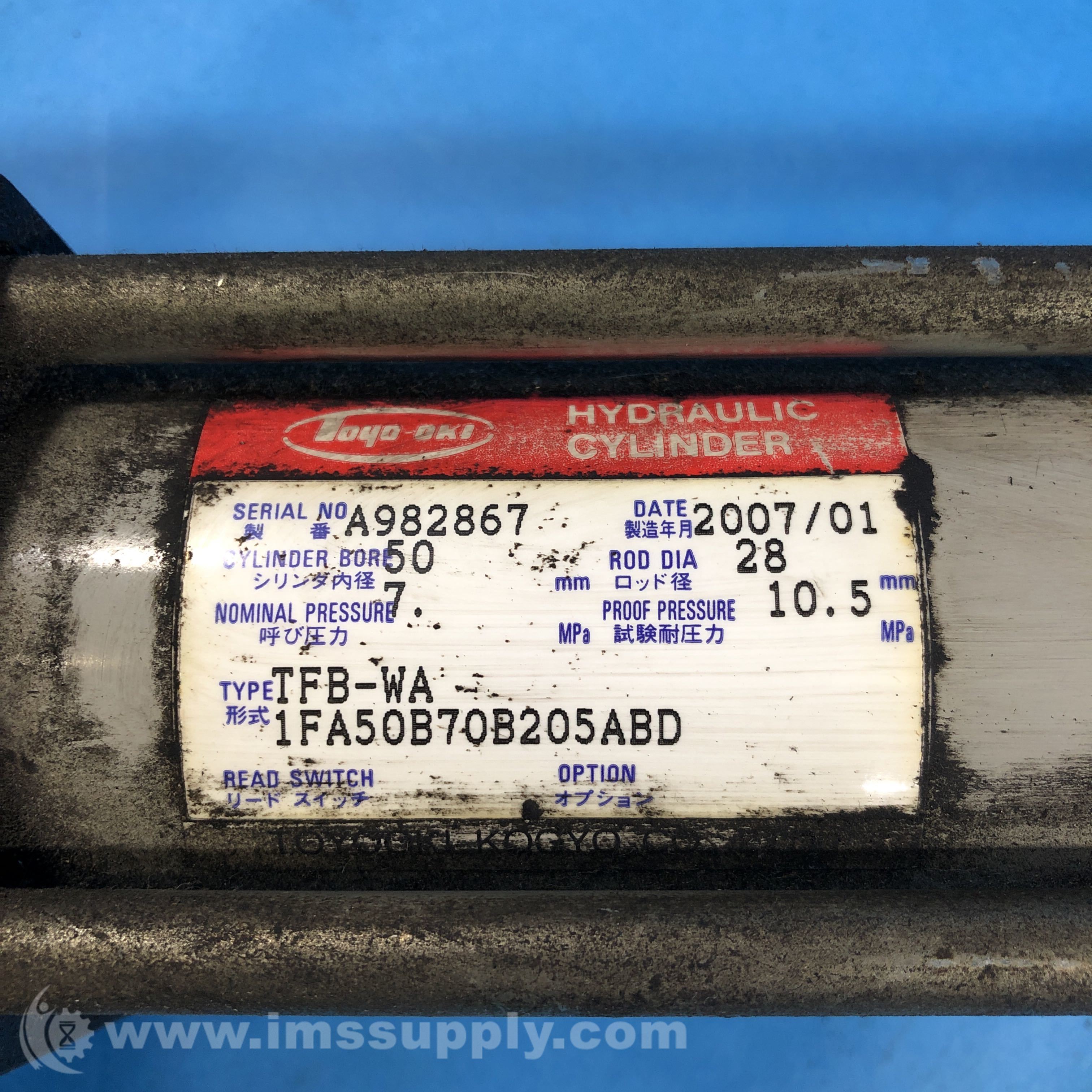 Toyo-Oki 1FA50B70B205ABD Hydraulic Cylinder - IMS Supply