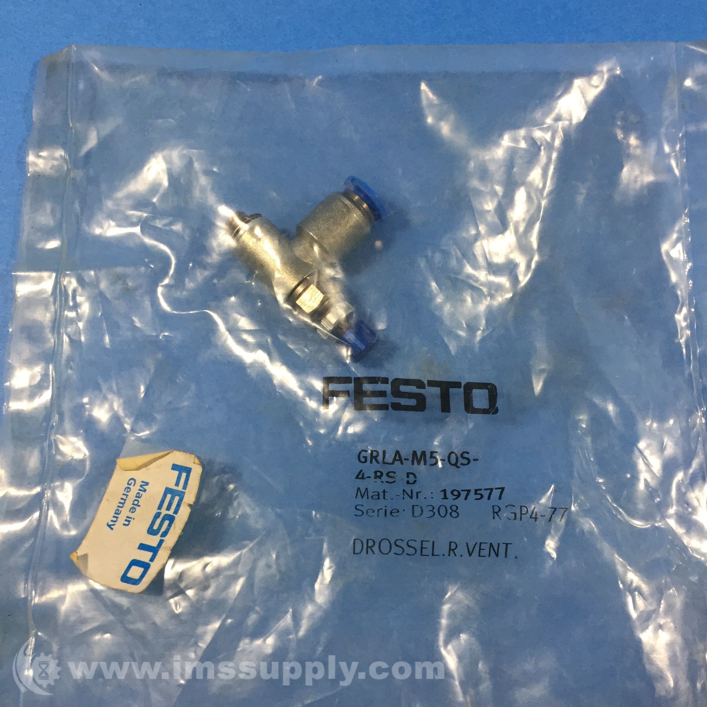 Festo GRLA-M5-QS-4-RS-D One-Way Flow Control Valve - IMS Supply