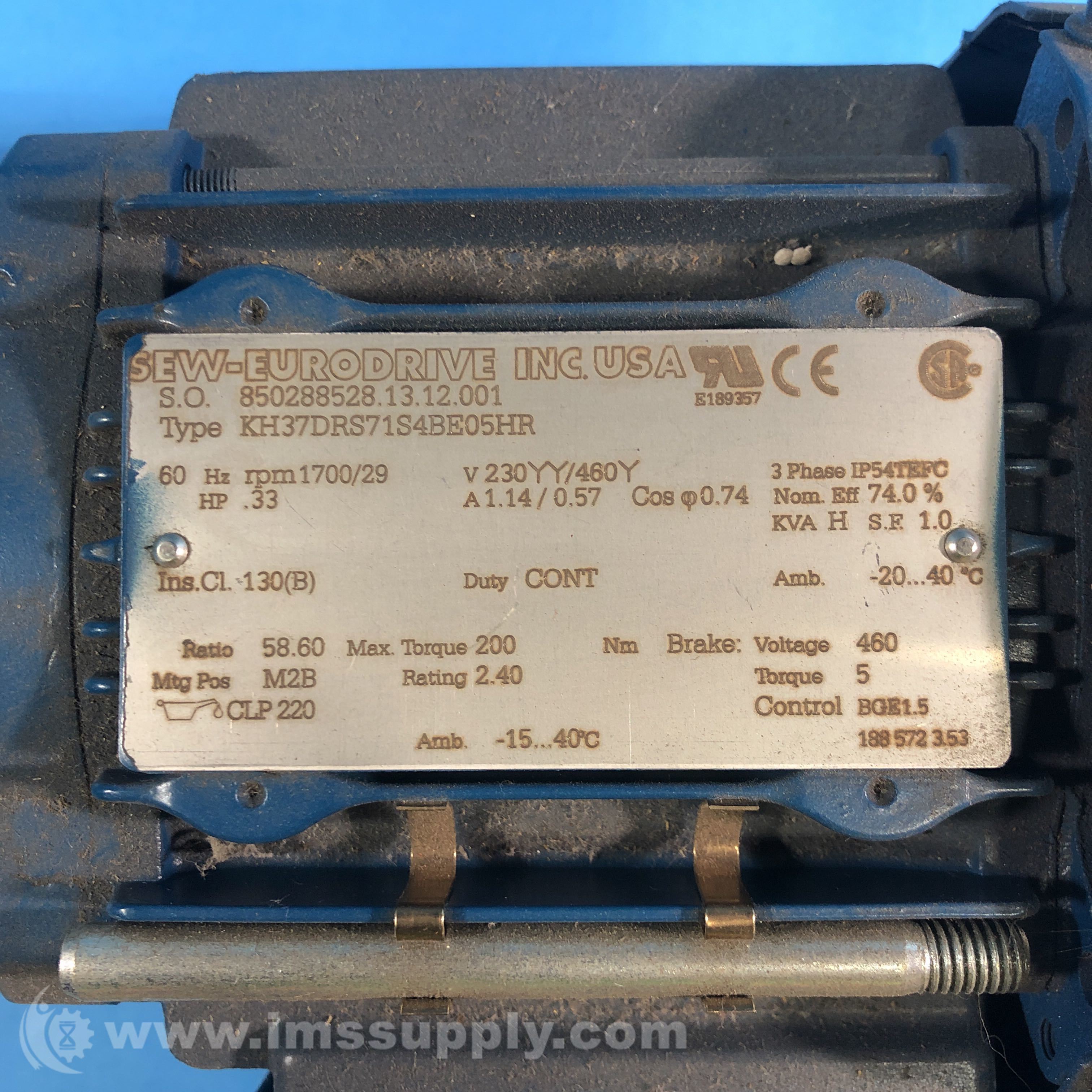 Sew Eurodrive KH37DRS71S4BE05HR Helical-Worm Gearmotor - IMS Supply