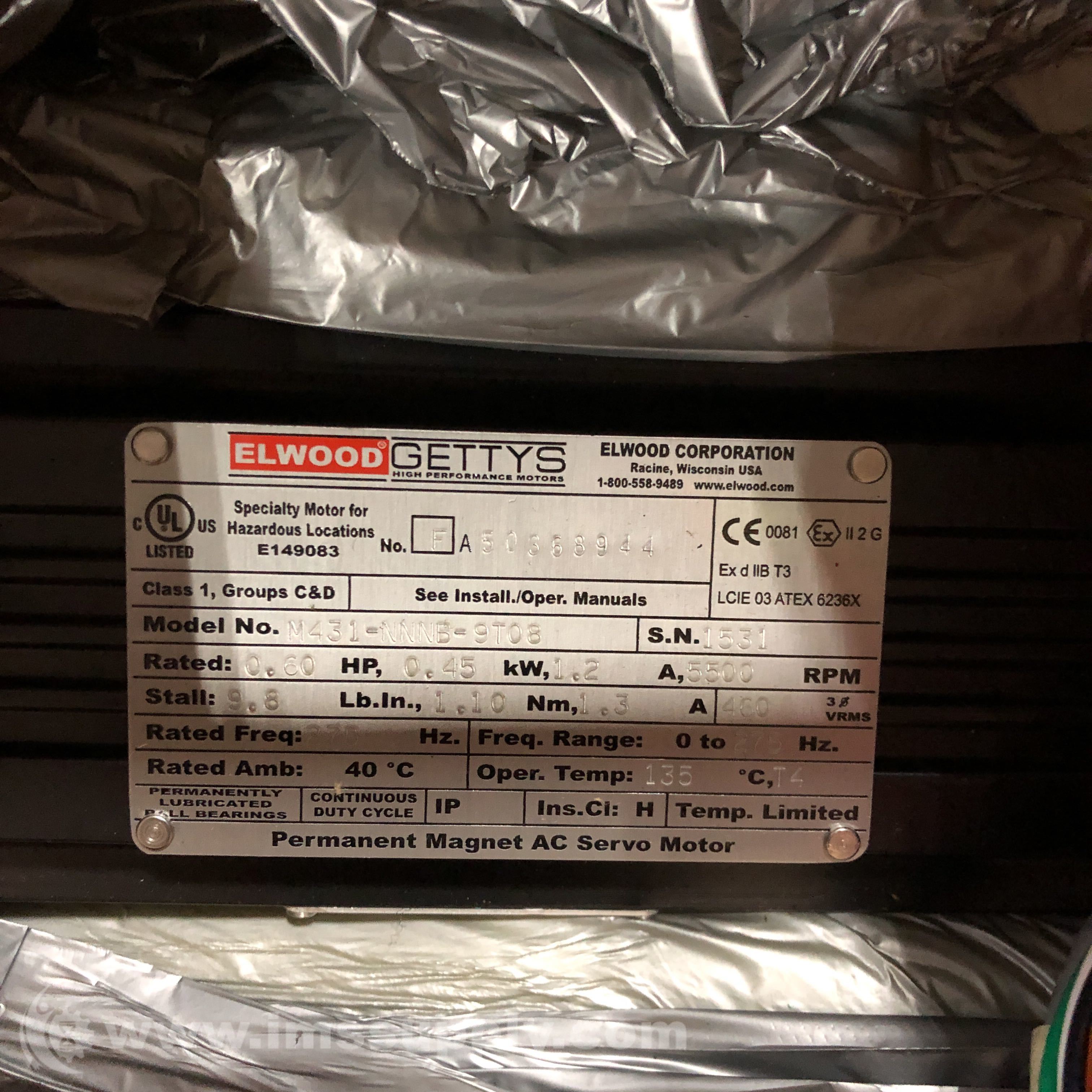 Elwood Corporation M431-NNNB-9T06 Permanent Magnet AC Servo Motor - IMS ...