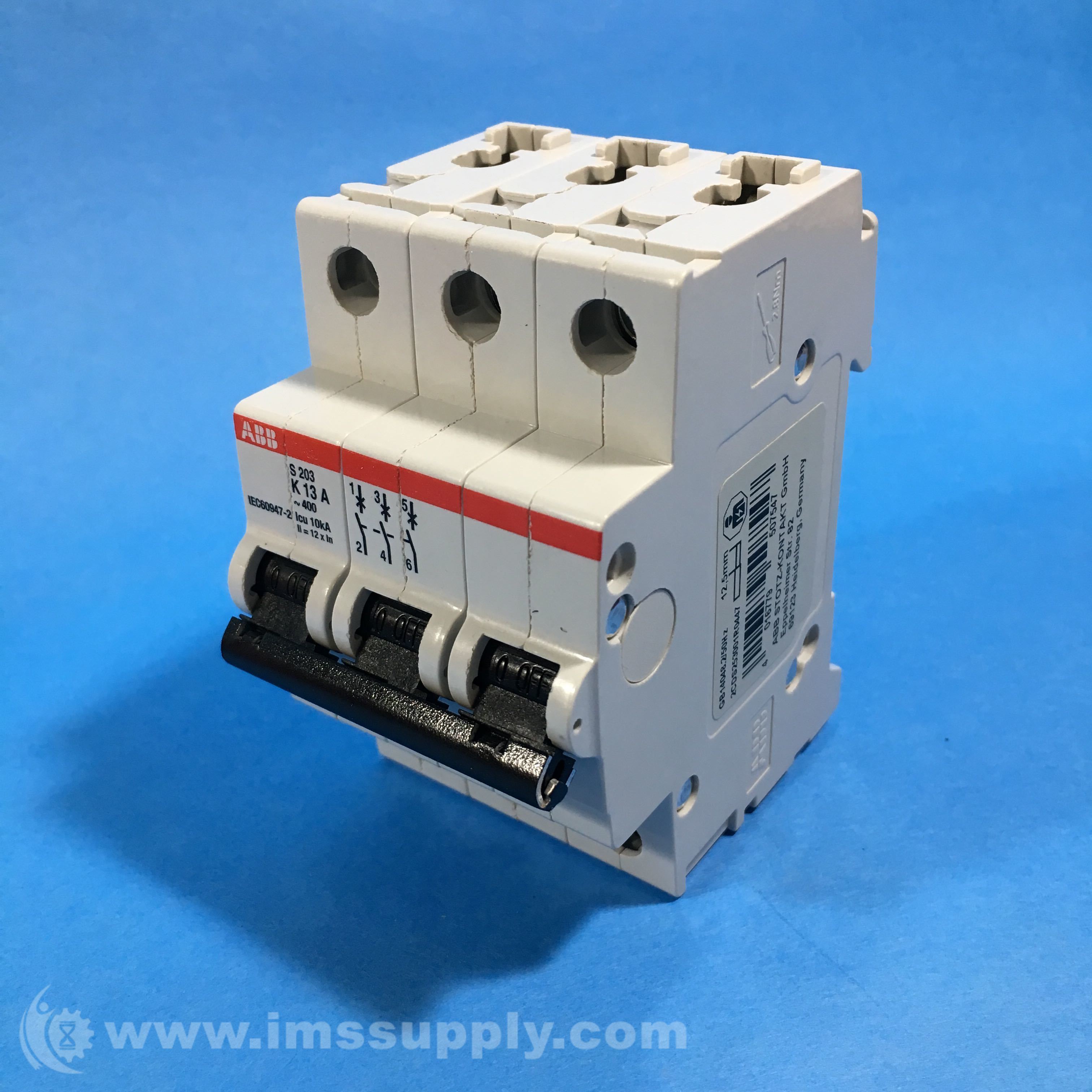 ABB S273-K13 Circuit Breaker, 3-Pole, K Curve, 13A, 6kA - IMS Supply