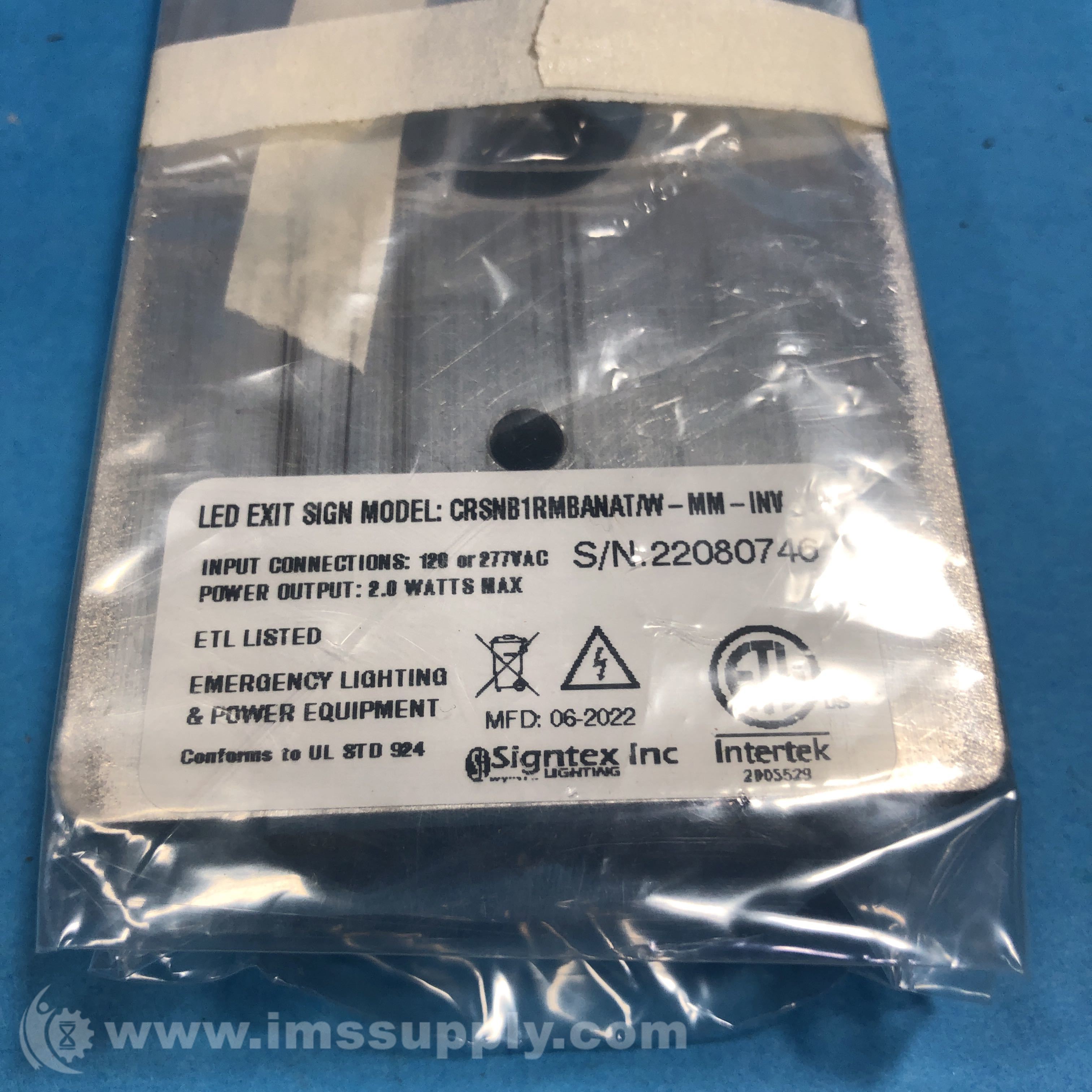 Signtex Lighting Inc. CRSNB1RMBANAT/W-MM-INV LED Exit Sign Model - IMS ...