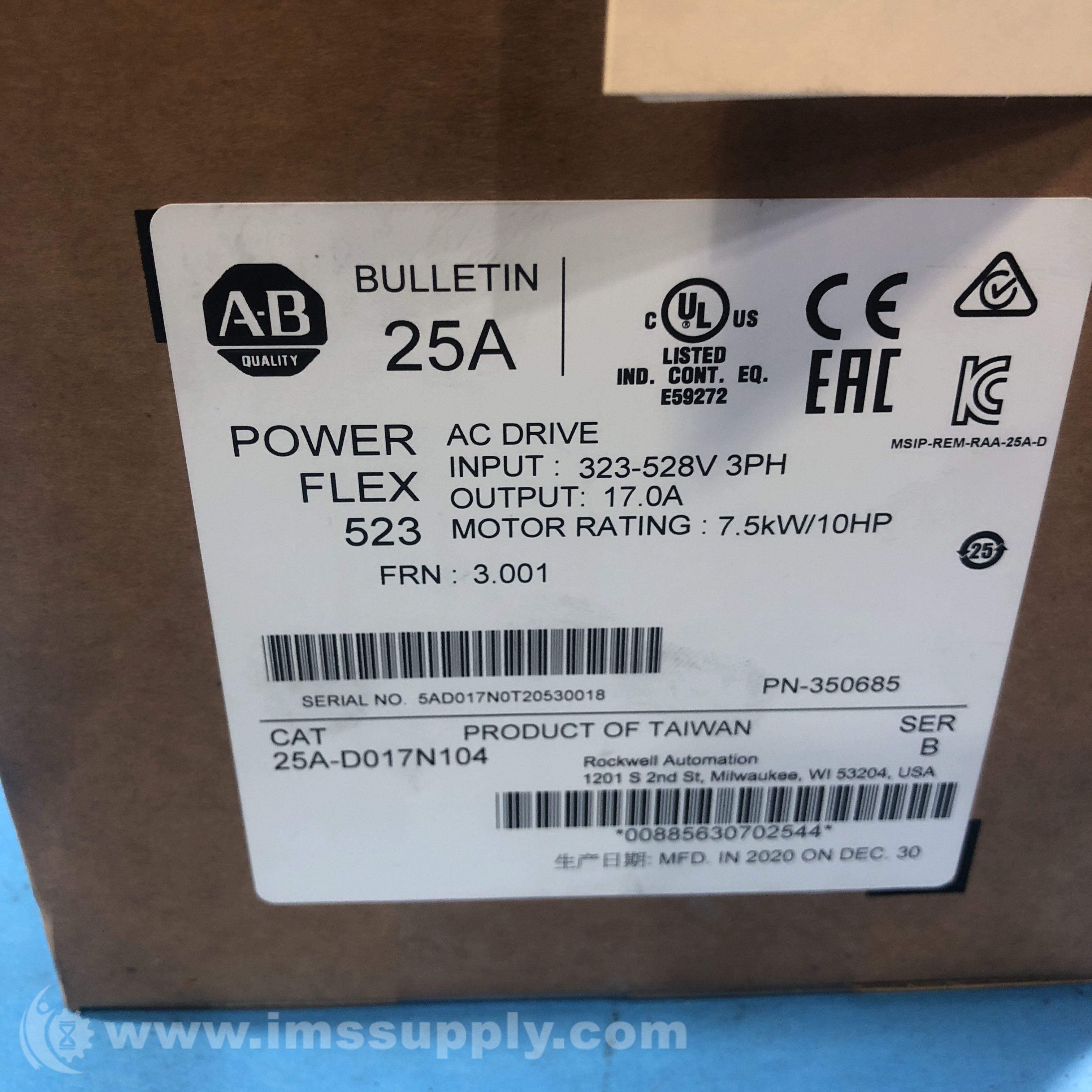 Allen Bradley 25A-D017N104 Series B AC Drive Powerflex 523 Series - IMS ...