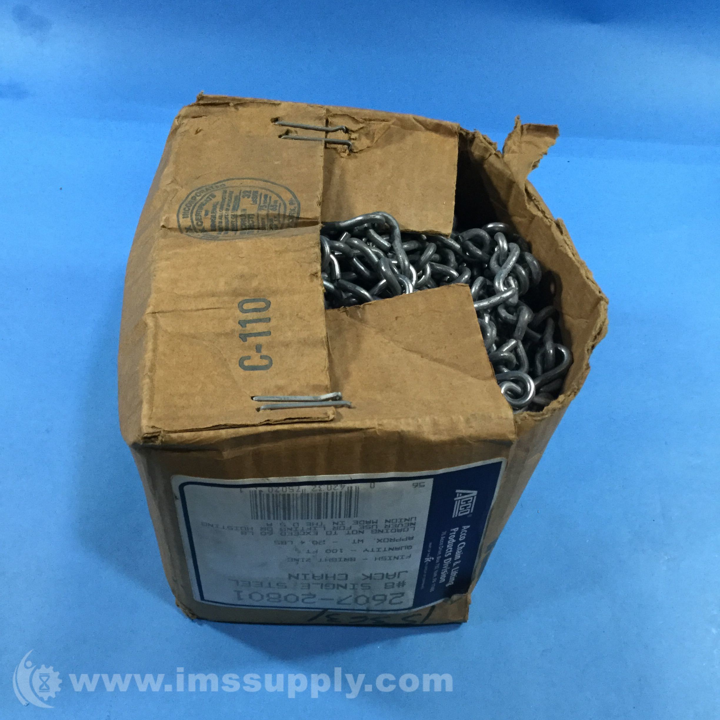 Acco Chain 2607-20801 #8 Single Steel Jack Chain, 100 Feet, Brigh - IMS ...