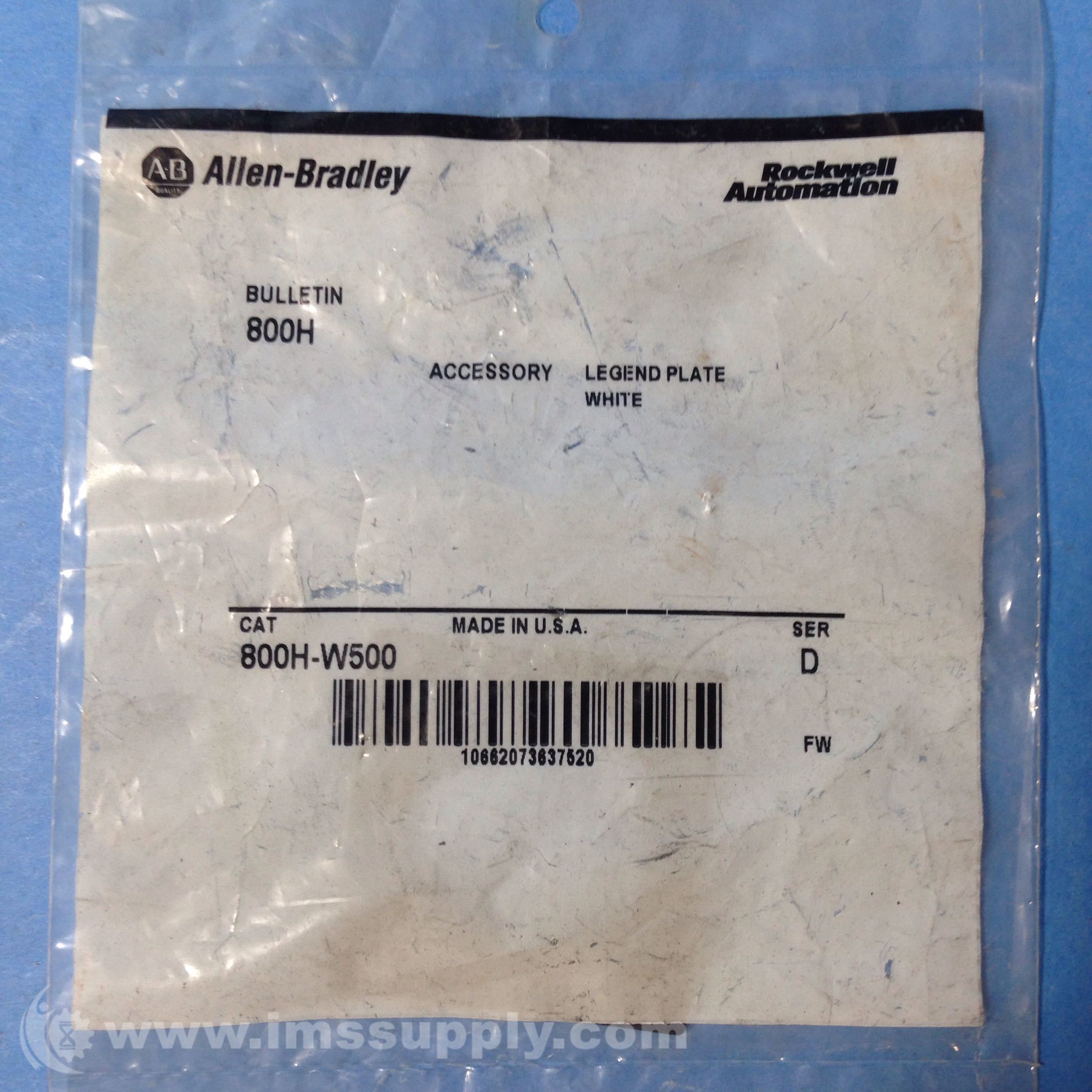 Allen Bradley 800H-W500 White Legend Plate - IMS Supply