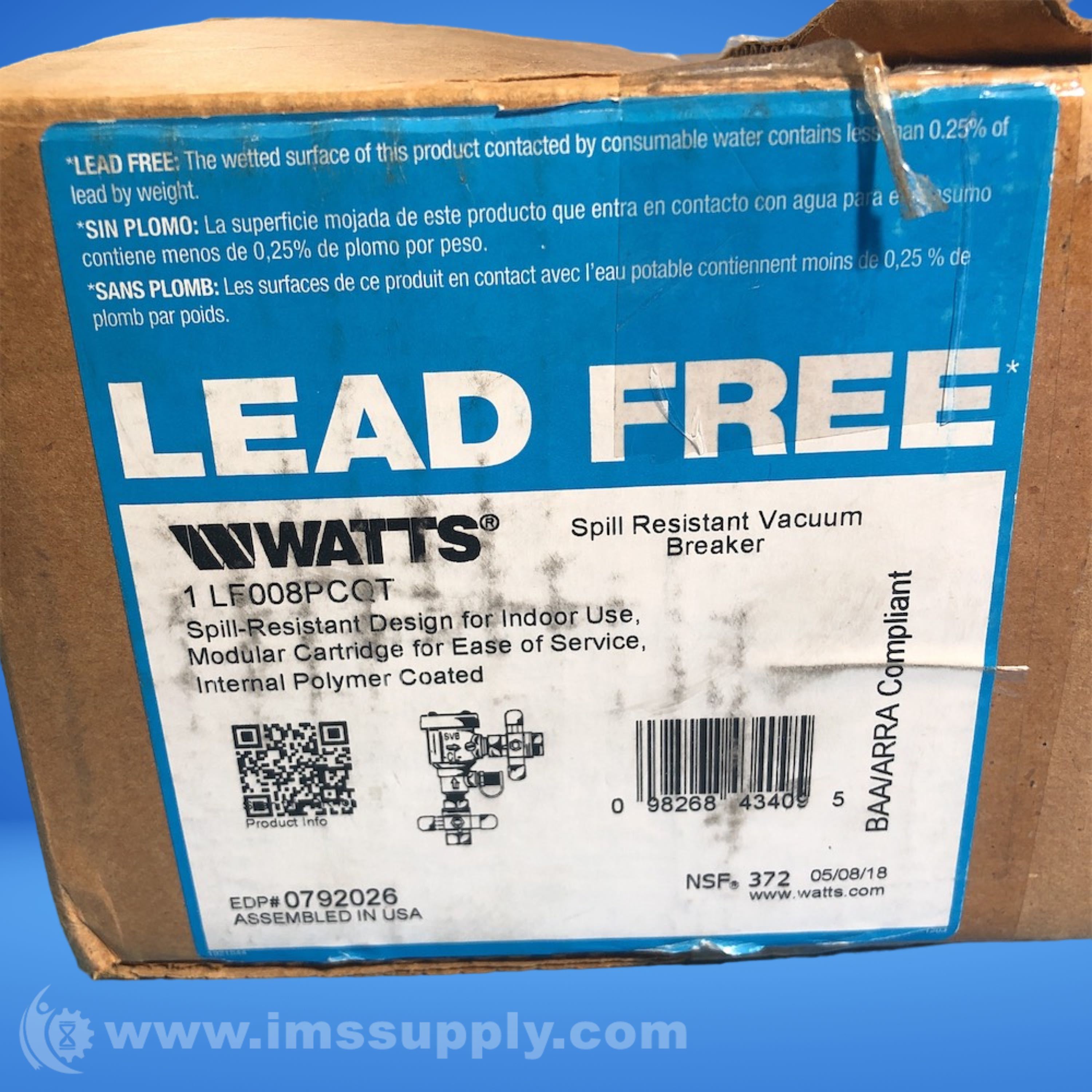 Watts 1 LF008PCQT Spill Resistant Vacuum Breaker - IMS Supply