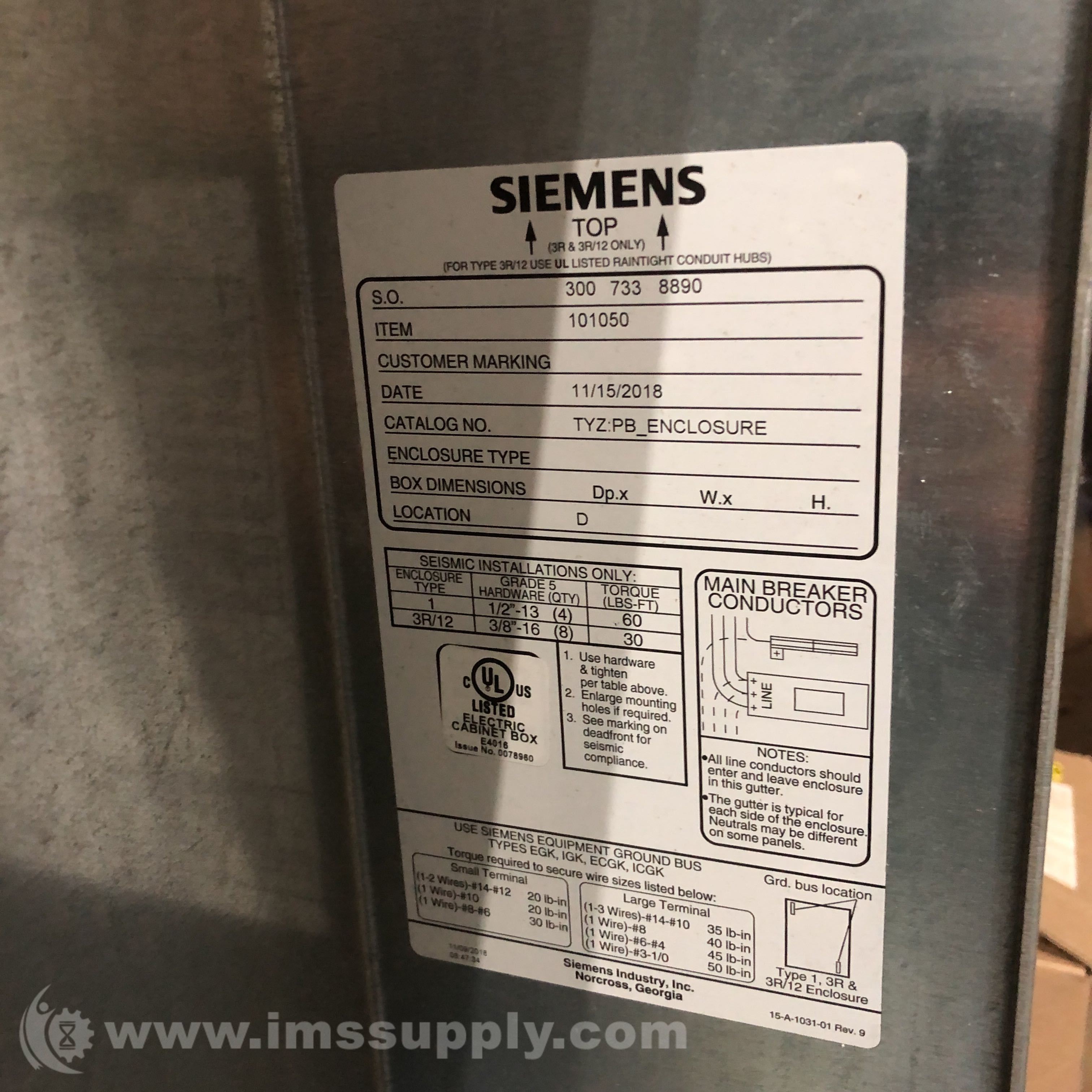 Siemens TYZ-PB_Enclosure Enclosure - IMS Supply