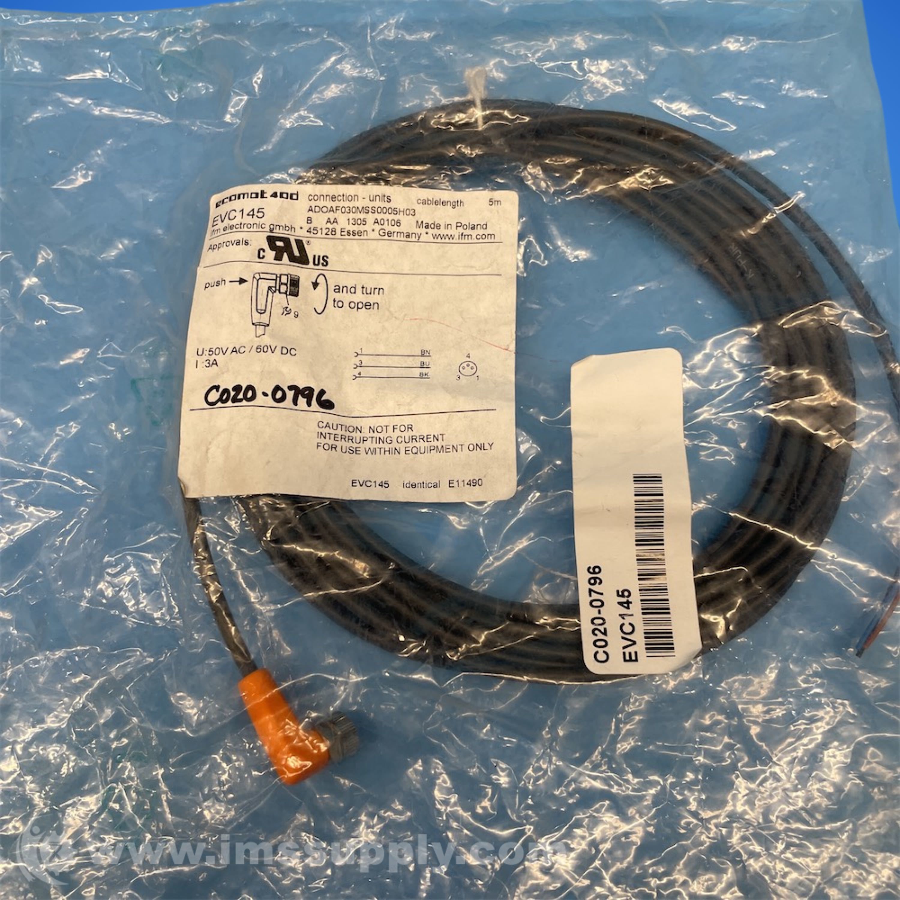 IFM Efector EVC145 M8 Female Cordset - IMS Supply