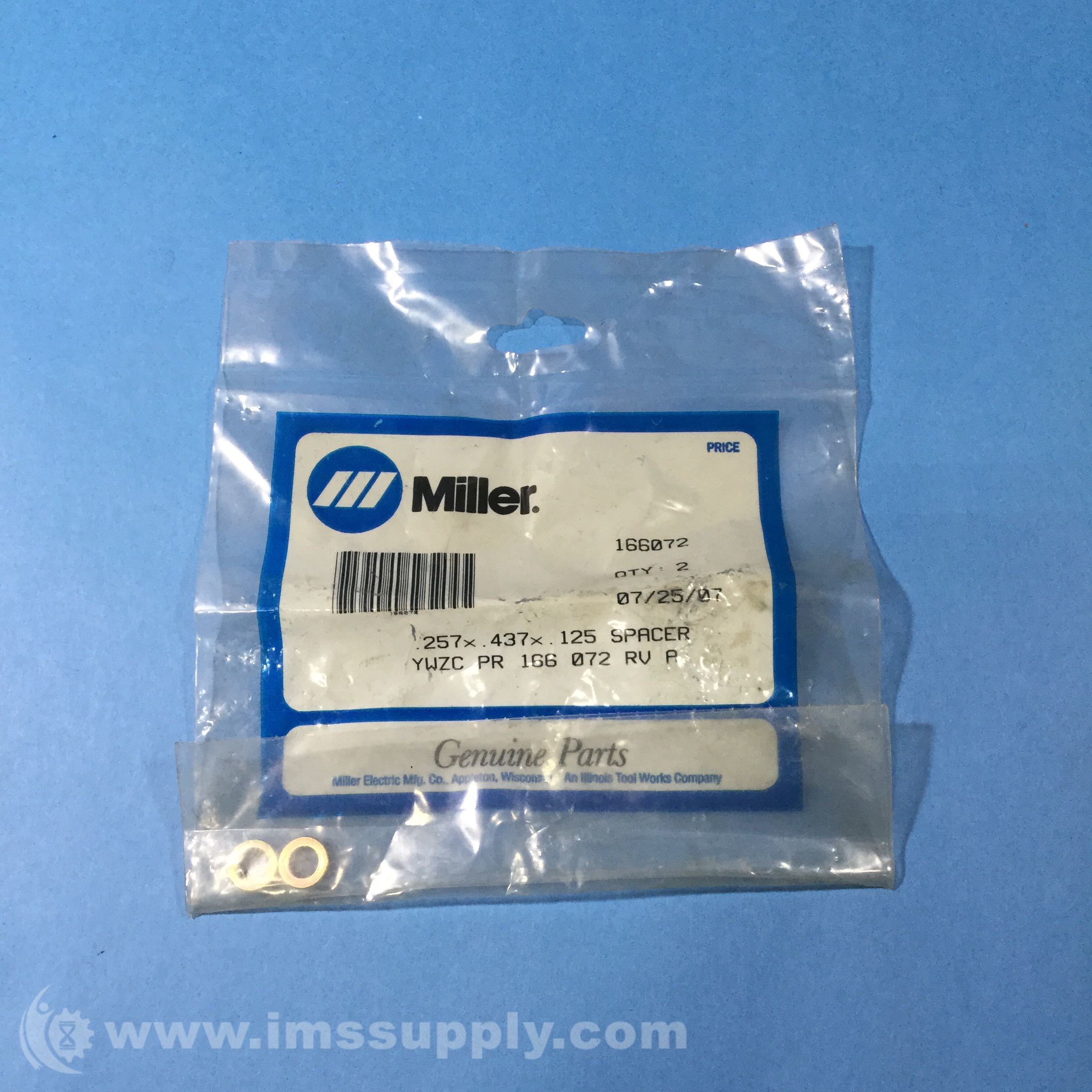 MILLER 166072 Bag of 2 Gear Spacers, .257 x .437 x .125 - IMS Supply