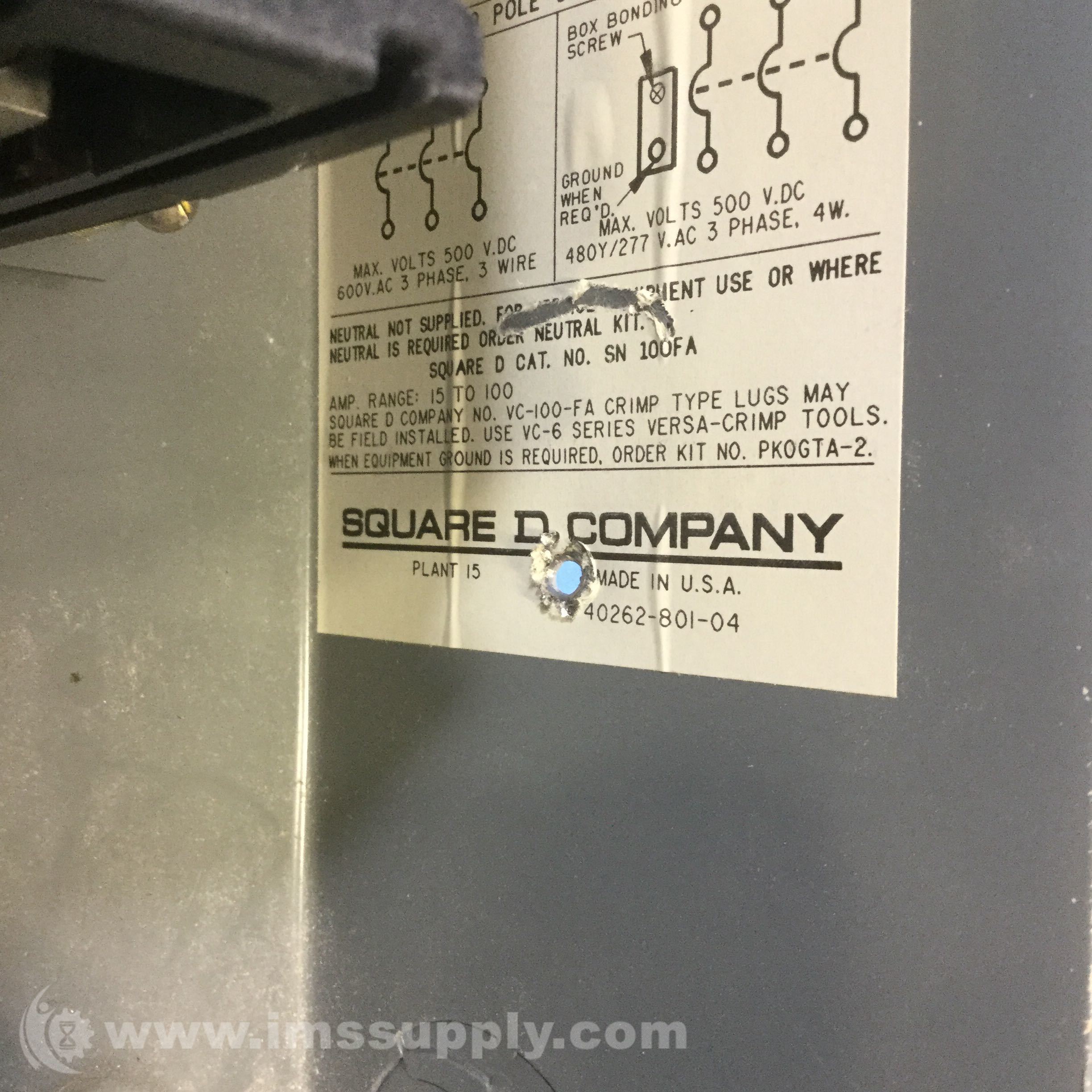 Square D FA-100-F Breaker, Molded Case, Enclosure, F Frame - IMS Supply