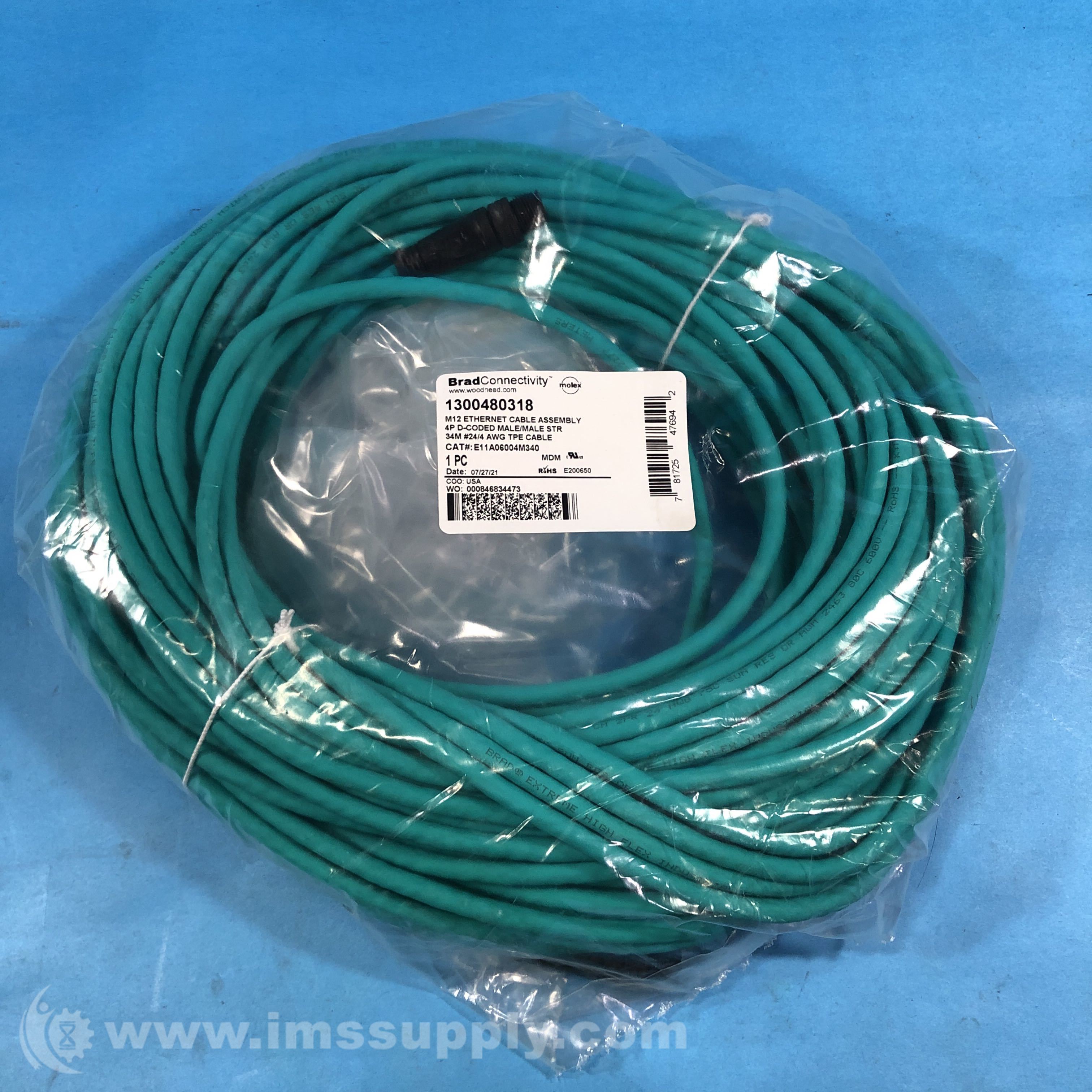 Molex 1300480318 M12 Ethernet Cable Assembly - IMS Supply