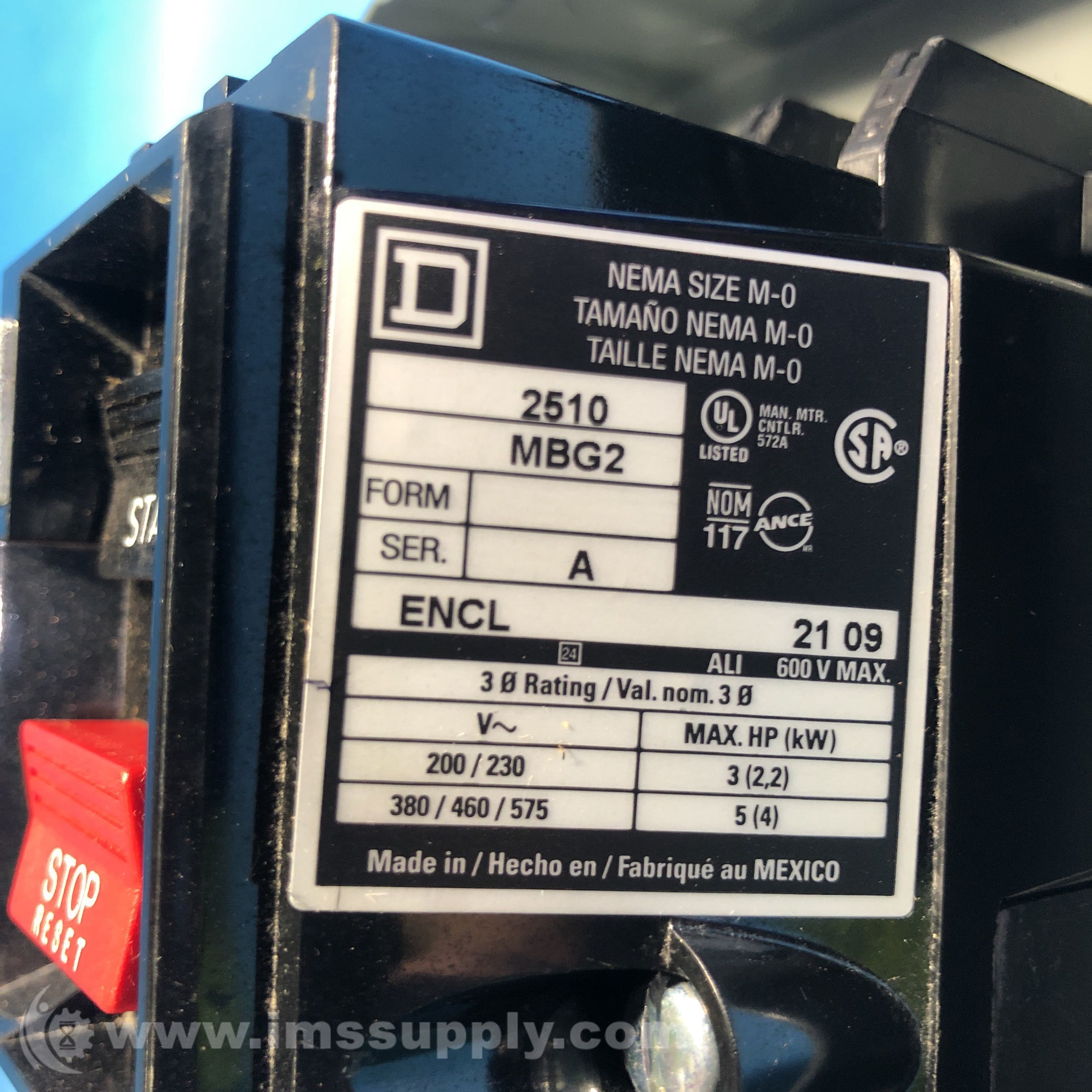Square D 2510MBG2 Manual Motor Starter - IMS Supply