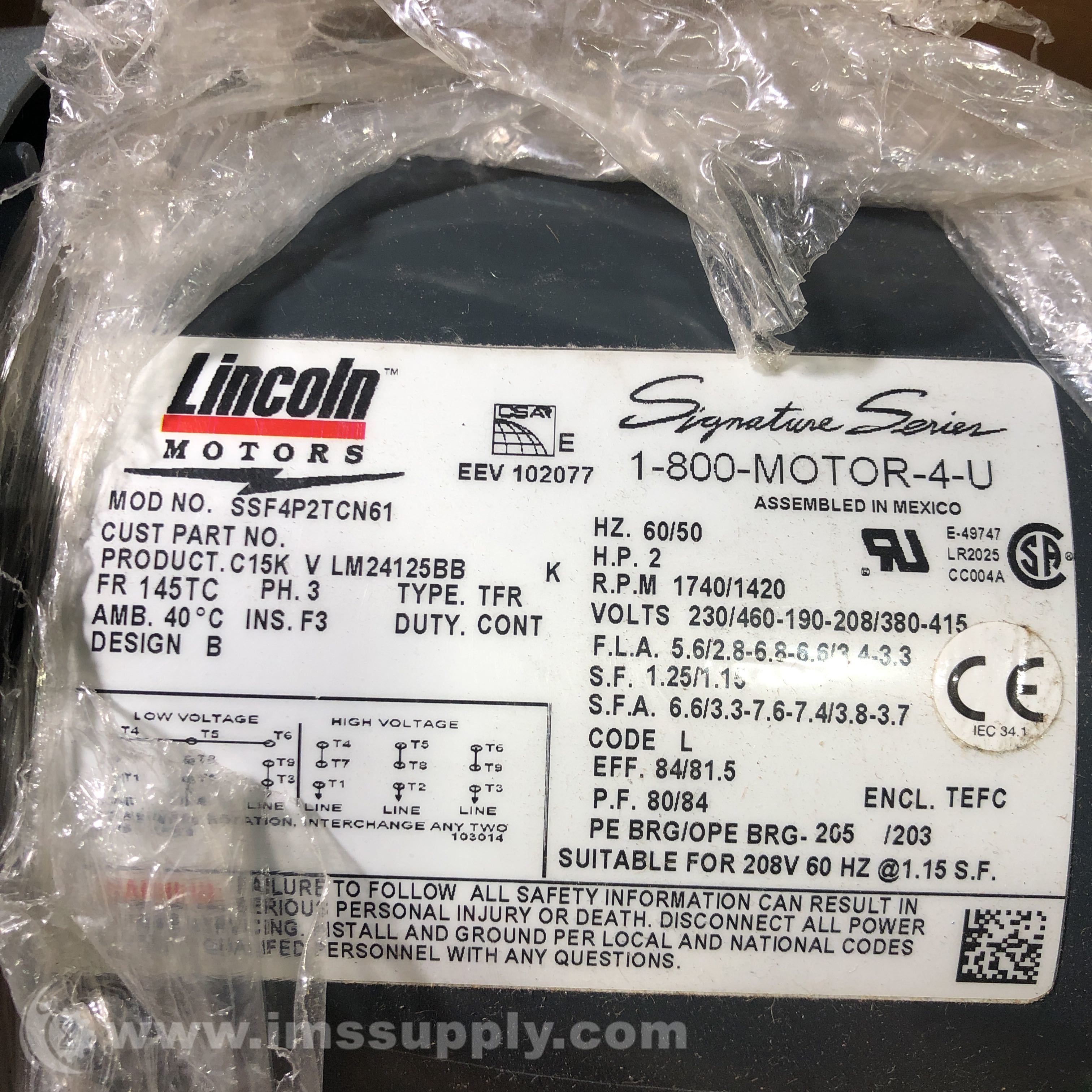 Lincoln Motors SSF4P2TCN61 General Purpose Motor - IMS Supply