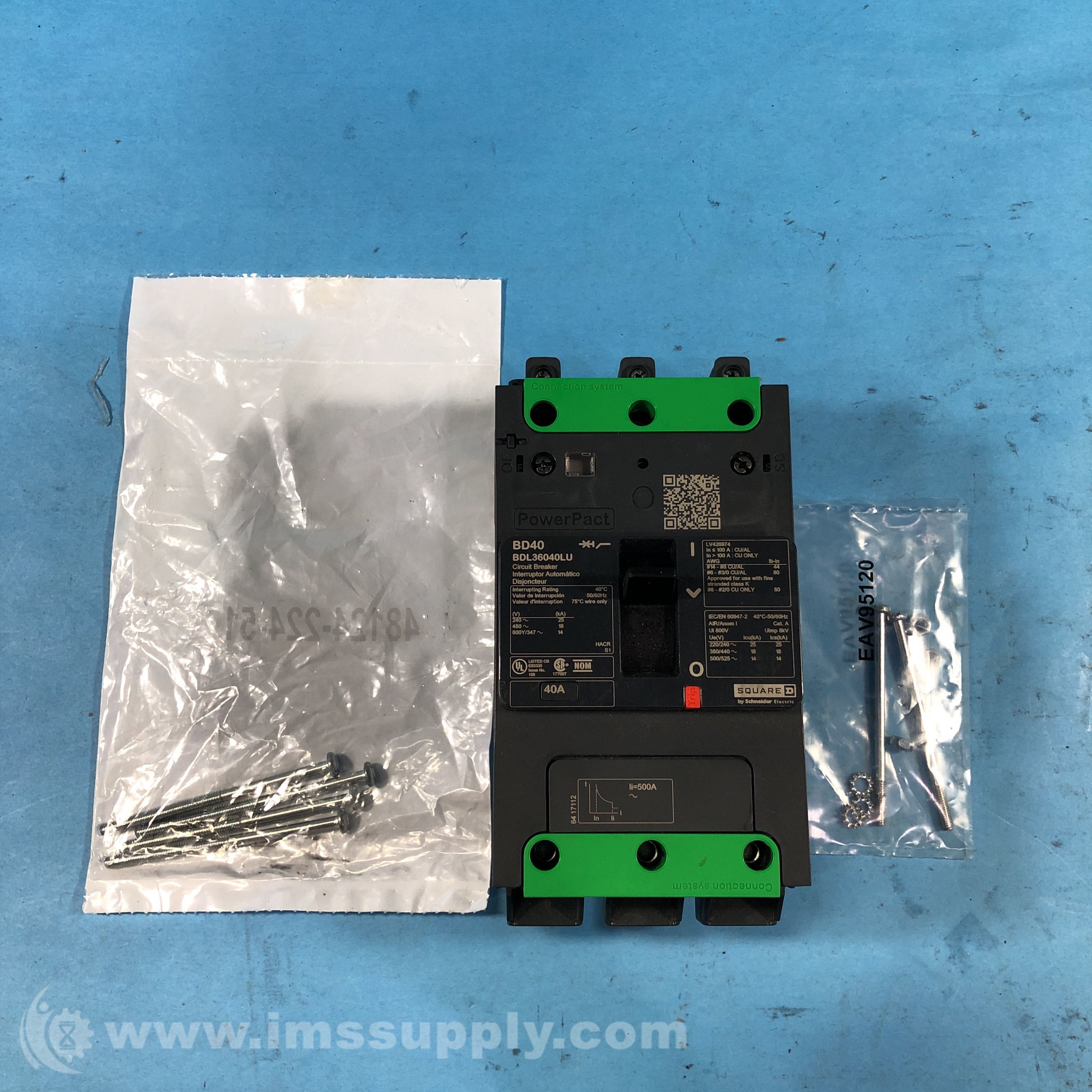 Square D BDL36040LU BD40 Circuit Breaker, PowerPacT B - IMS Supply