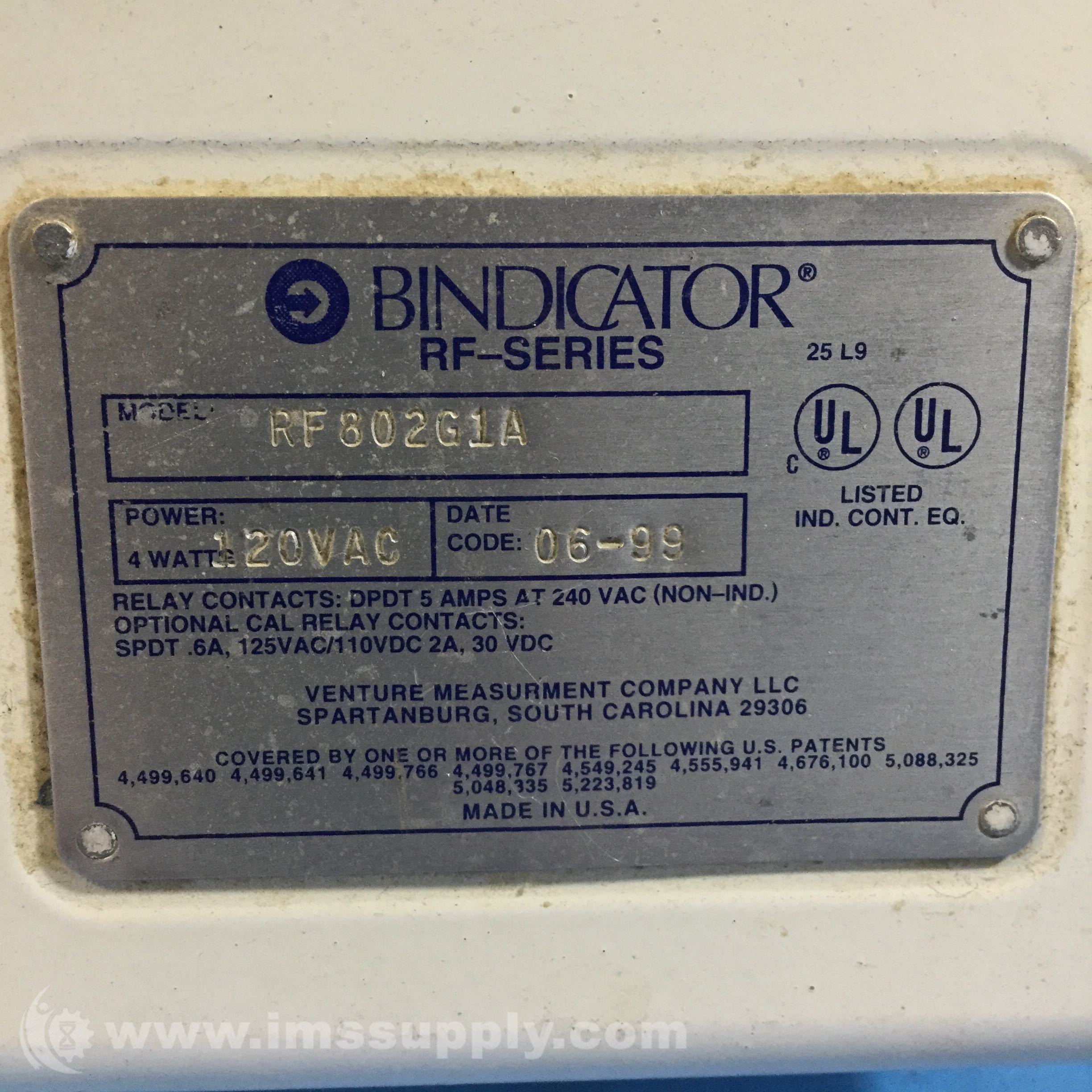 Bindicator RF802G1A RF-Series 120VAC 4 Watts Level Sensor Probe - IMS ...