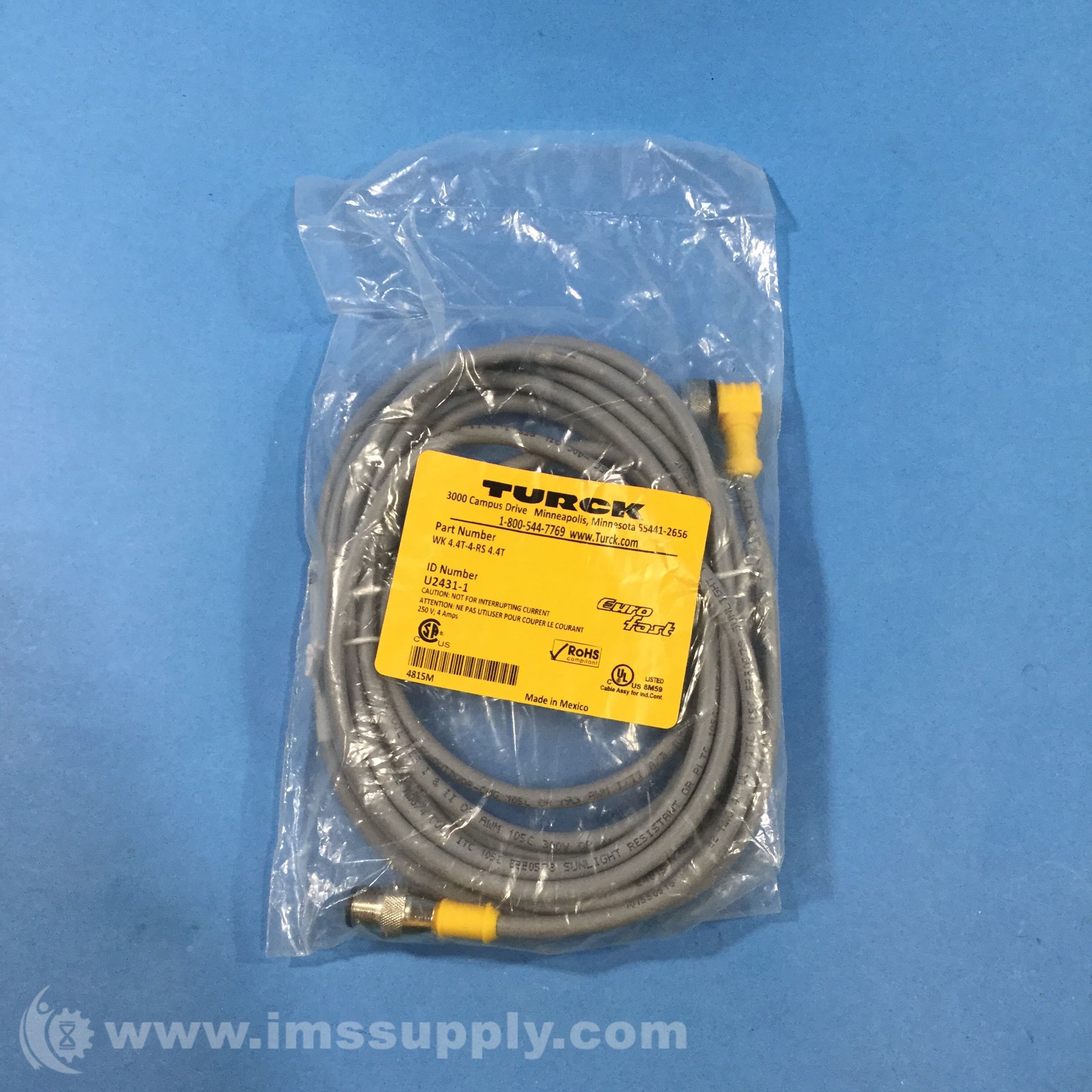 Turck WK 4.4T-4-RS 4.4 T Cordset, M12 Female to Cut-end; Gray - IMS Supply