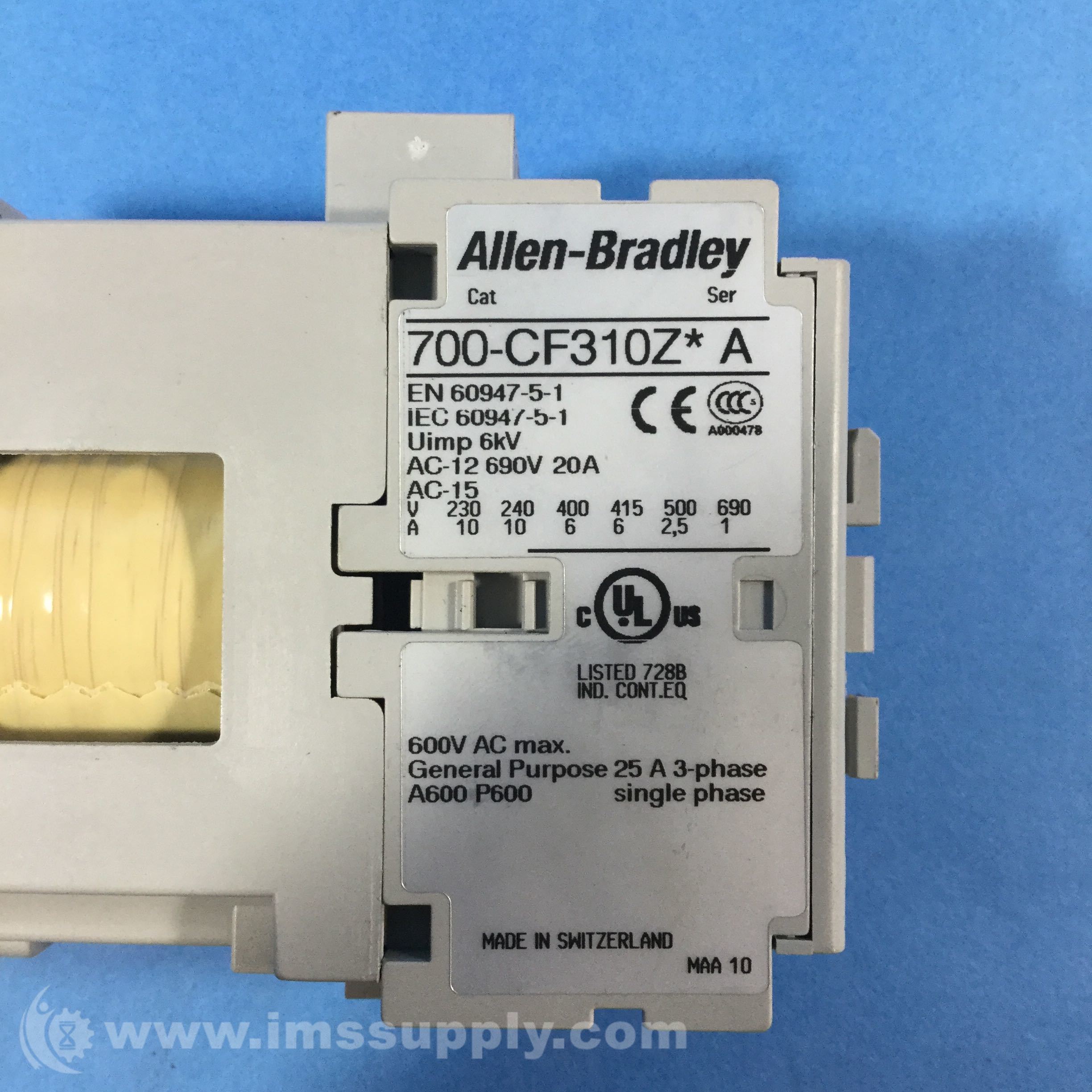 Allen Bradley 700-CF310ZA Control Relay, 600 V AC, 10 Amp Maximum - IMS ...