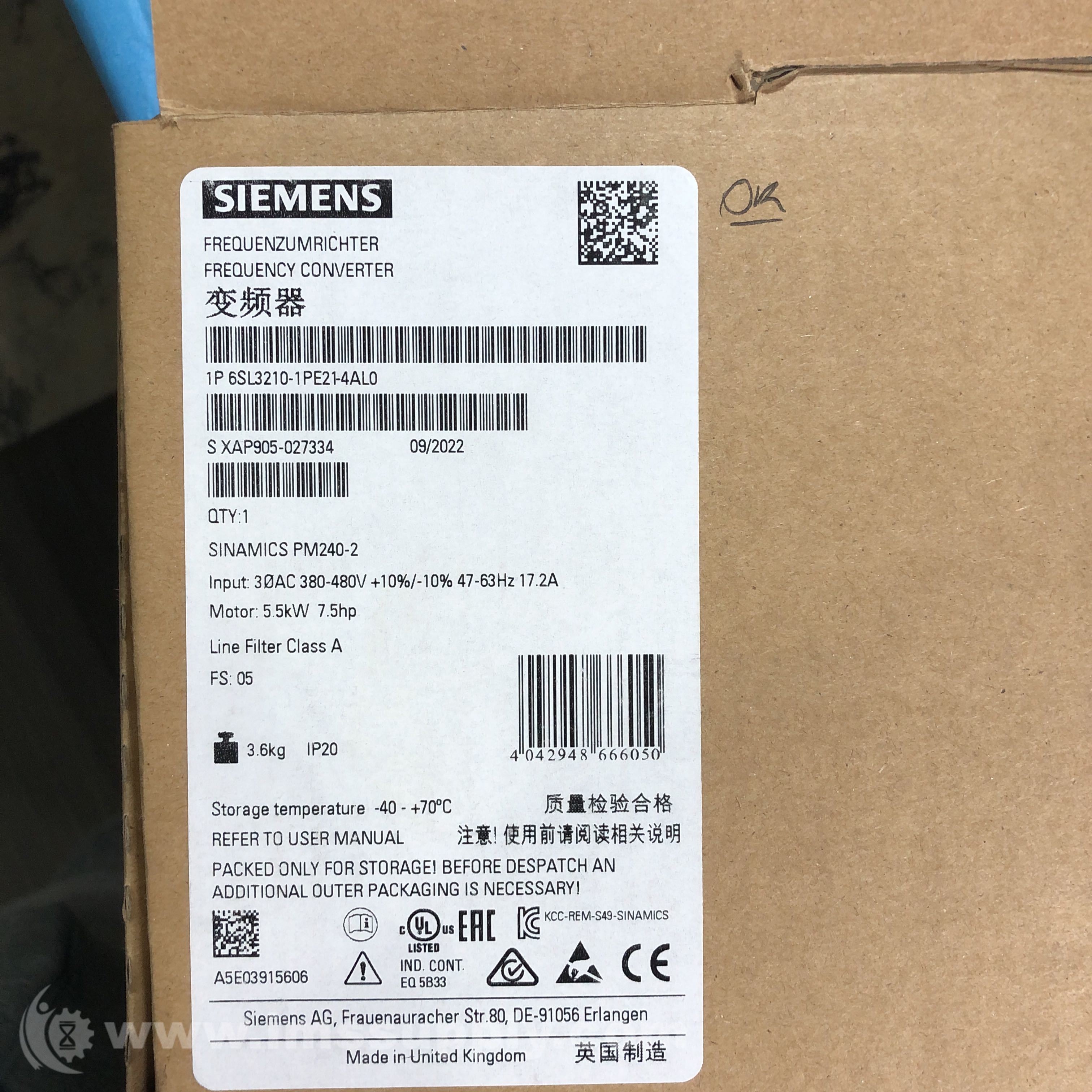 Siemens 6SL3210-1PE21-4AL0 - IMS Supply