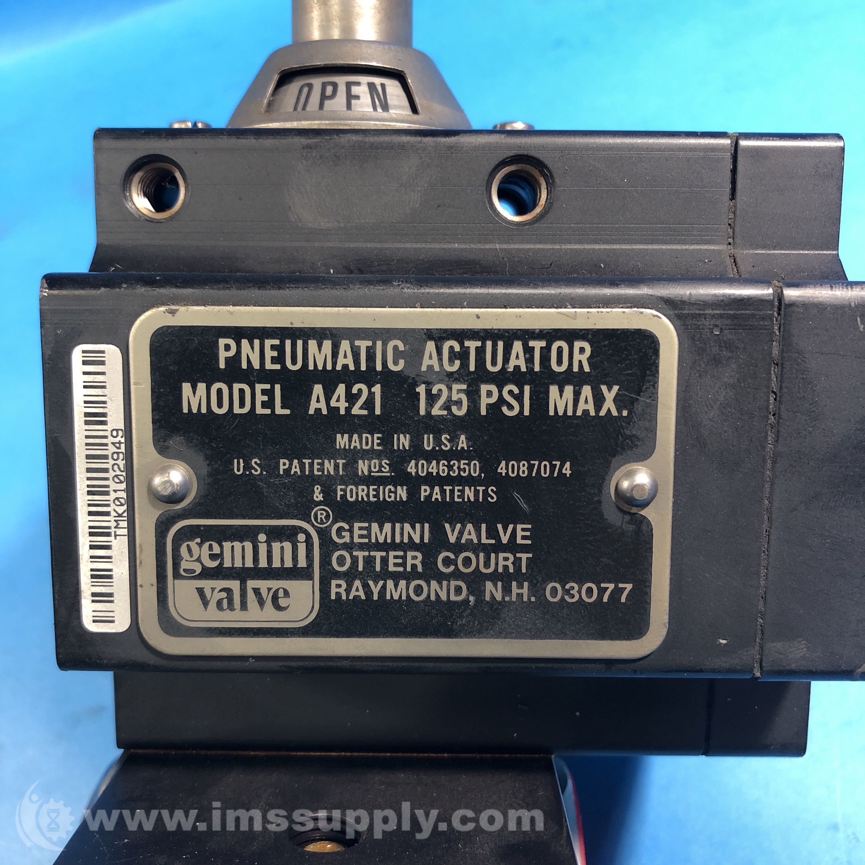 Gemini Valve A421 Pneumatic Actuator - IMS Supply