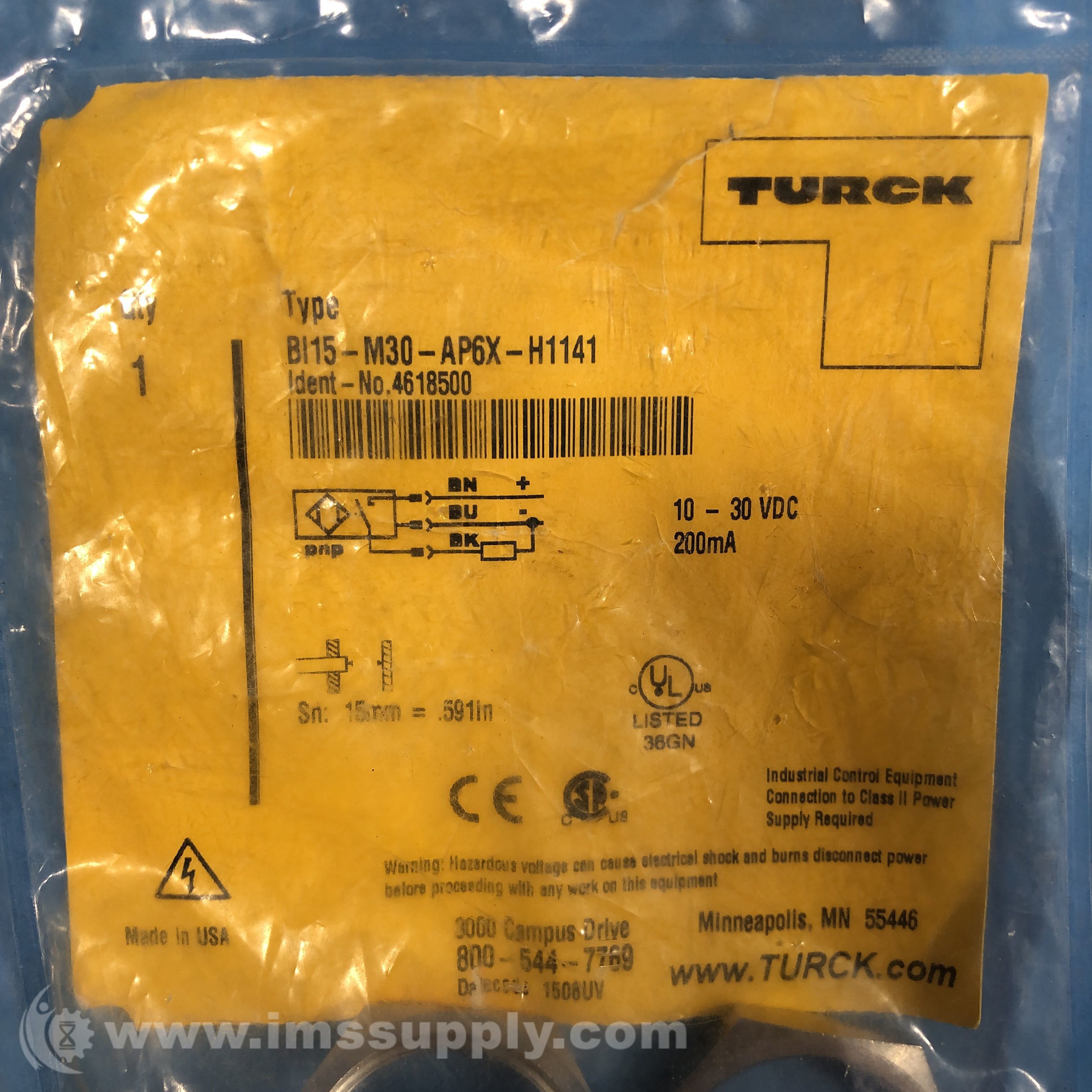 Turck BI15-M30-AP6X-H1141 Inductive Proximity Sensor - IMS Supply