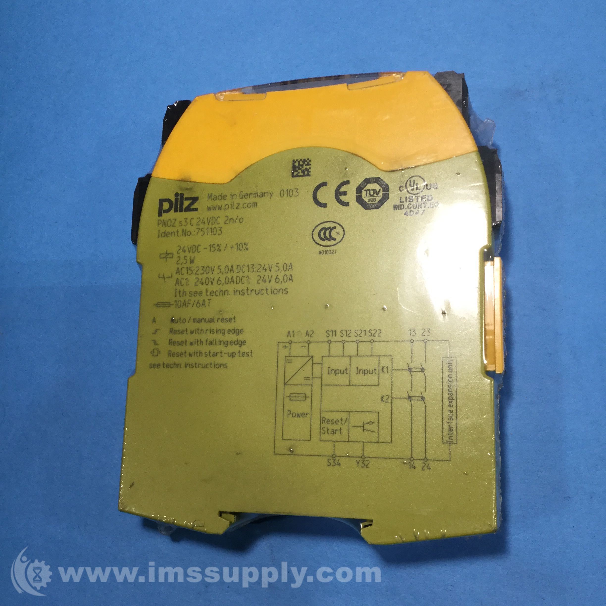 Pilz 751103 E-Stop Safety Relay, PNOZ s3 C 24VDC 2 N/O - IMS Supply