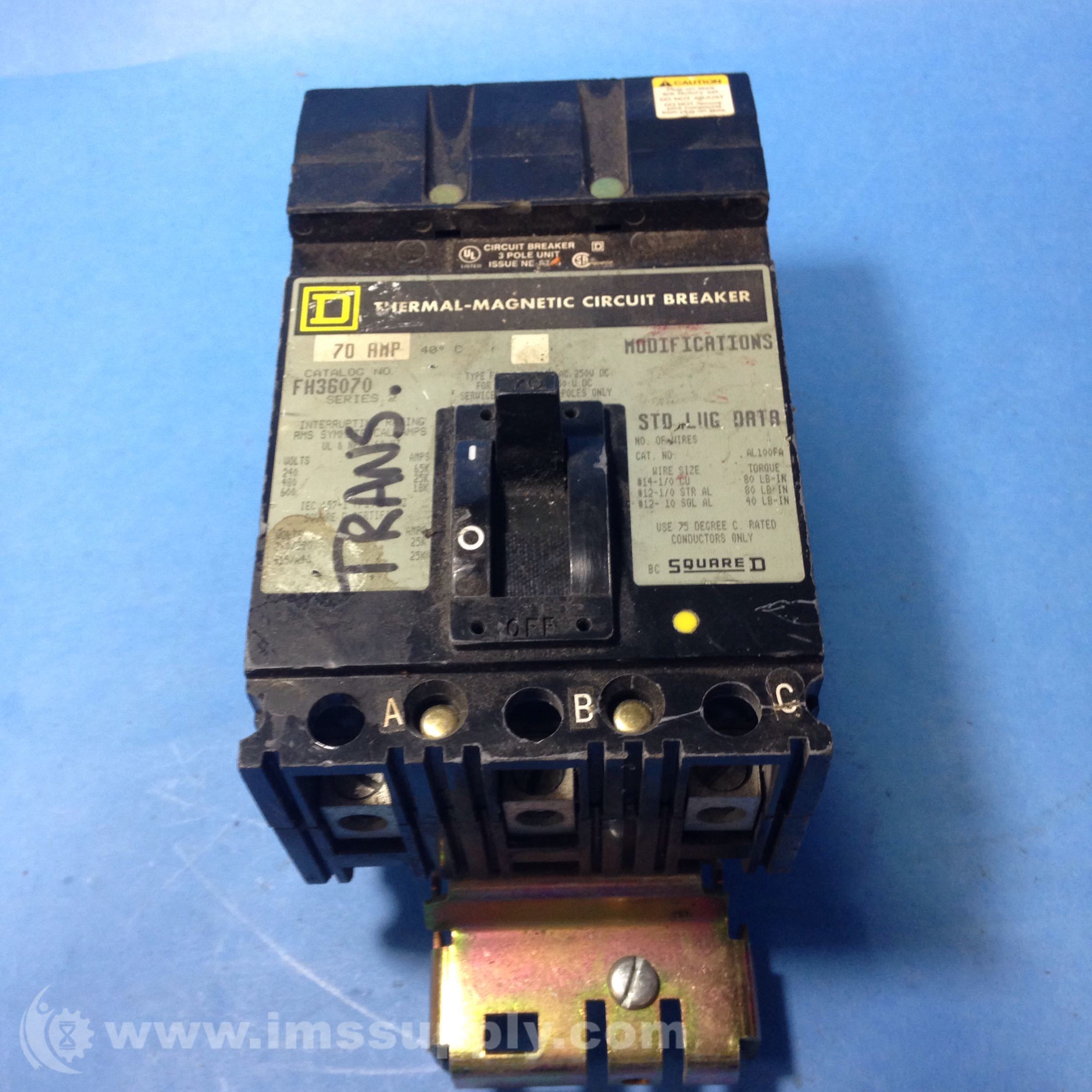 Square D FH36070 Molded Case Circuit Breaker 600V 70A - IMS Supply
