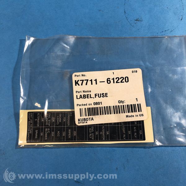 Kubota K7711-61220 Label, Fuse - IMS Supply
