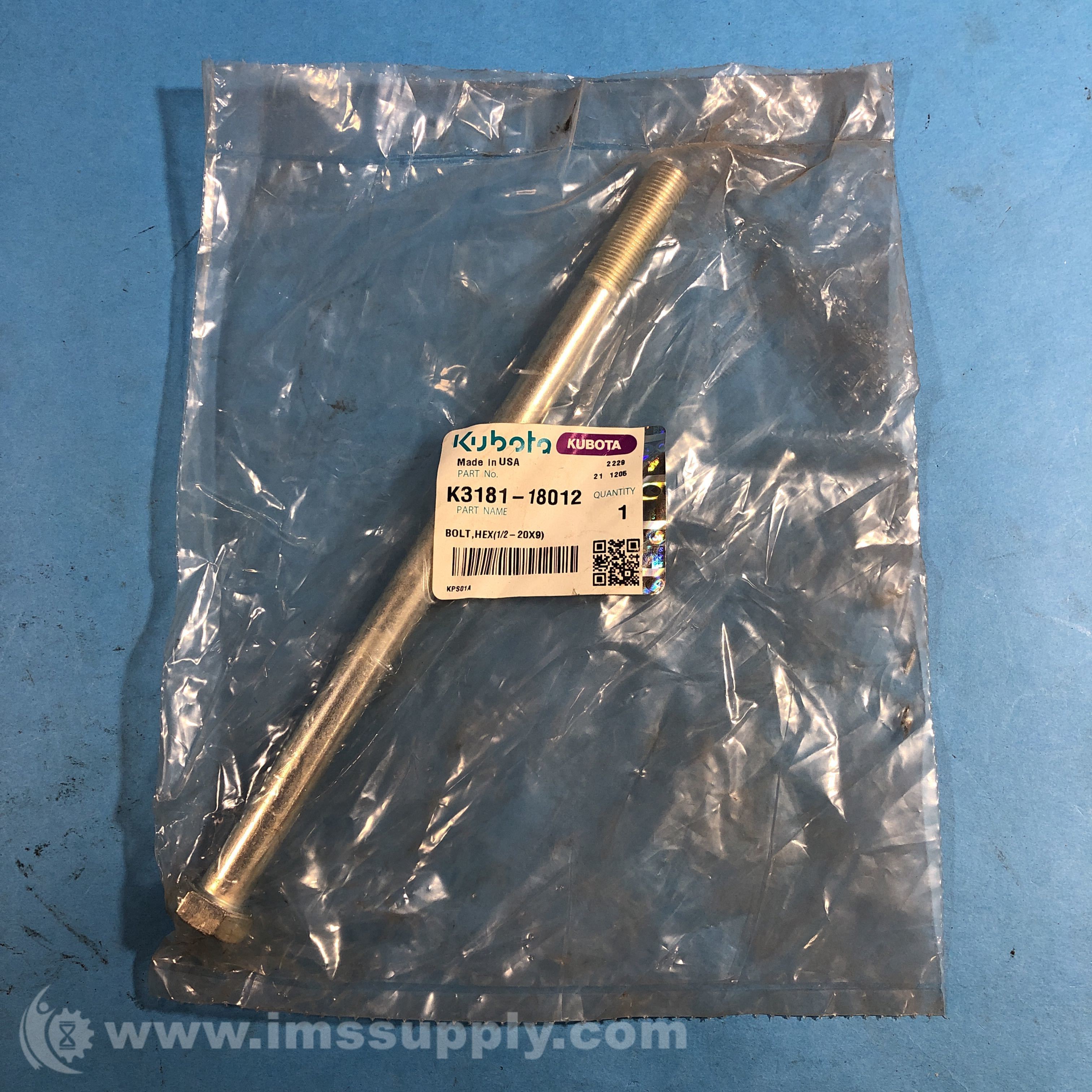 Kubota K3181-18012 Bolt, Hex 1/2-20X9 - IMS Supply