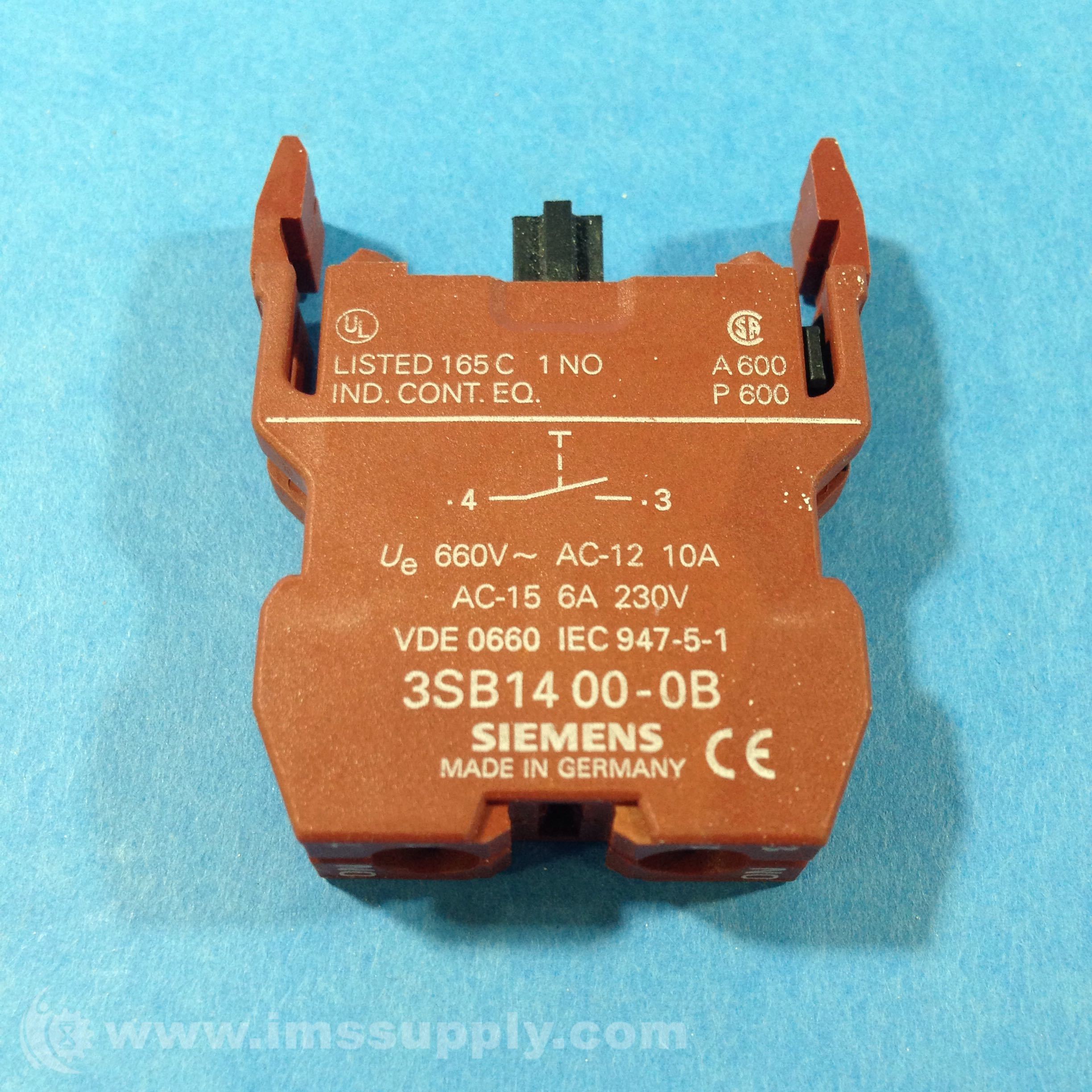 Siemens 3SB1400-0B contact block 10a - IMS Supply