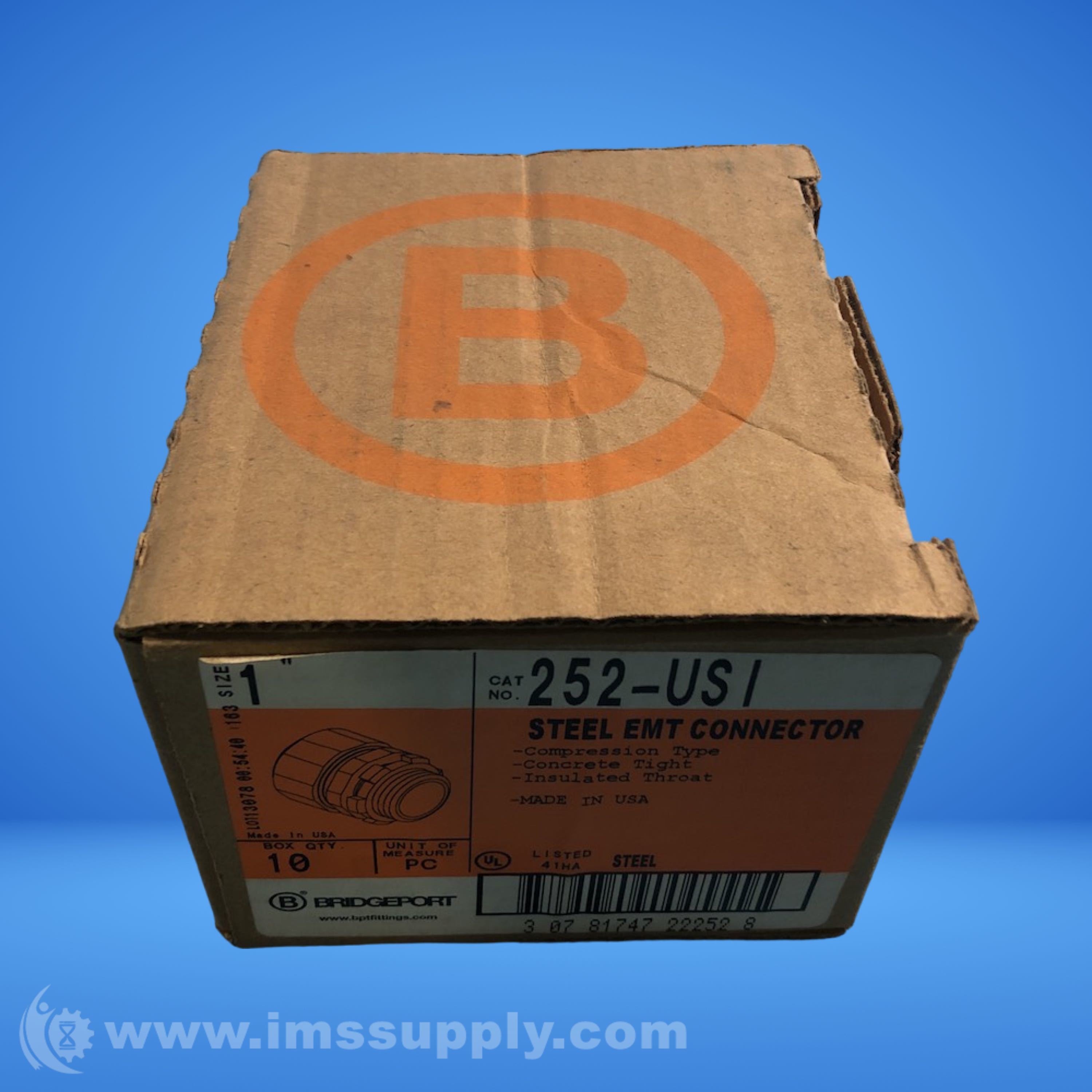 Bridgeport 252-USI Box of 10 1" EMT Compression Connectors - IMS Supply