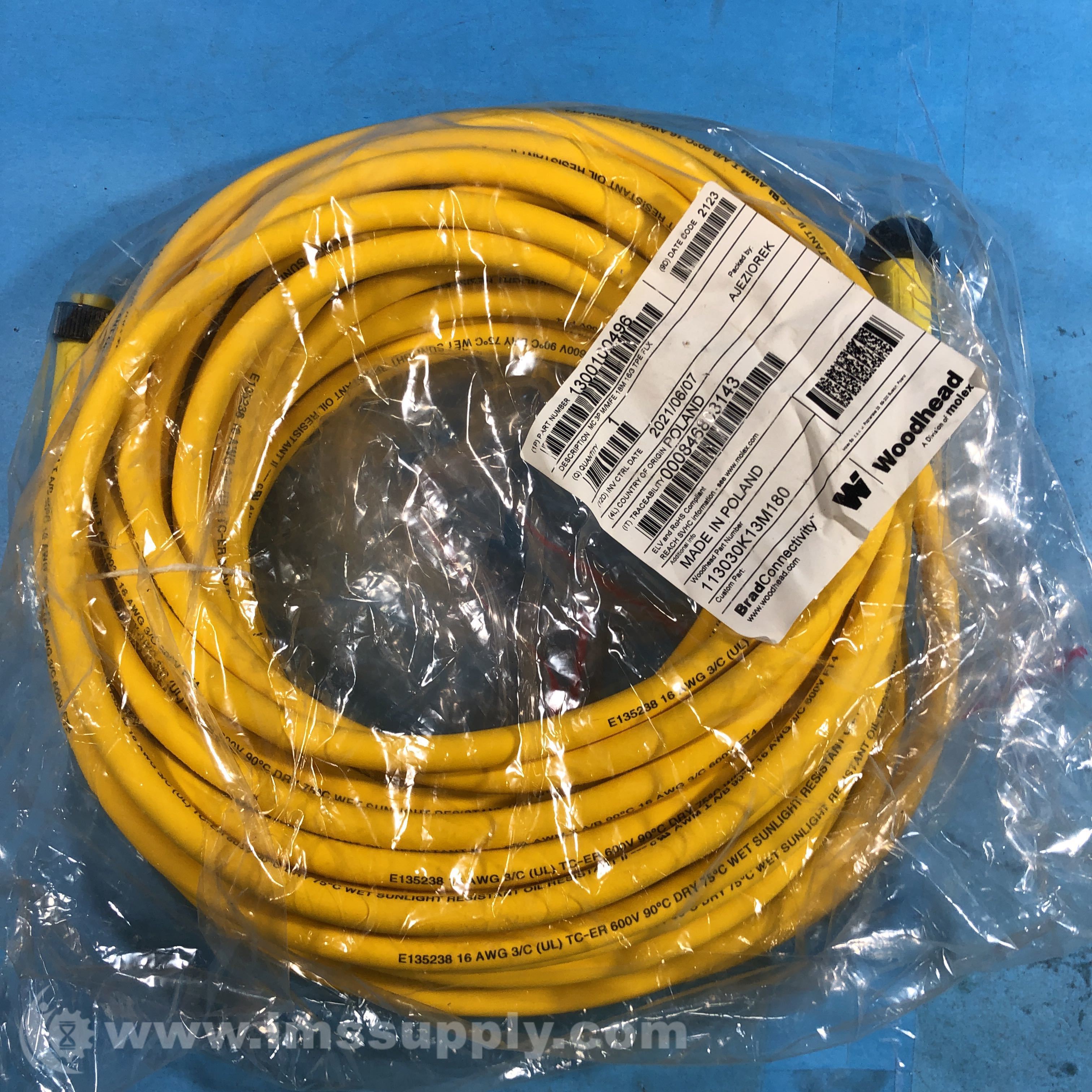 Molex 1300100496 Mini-Change A-Size Double-Ended Cordset, 3 Poles - IMS ...