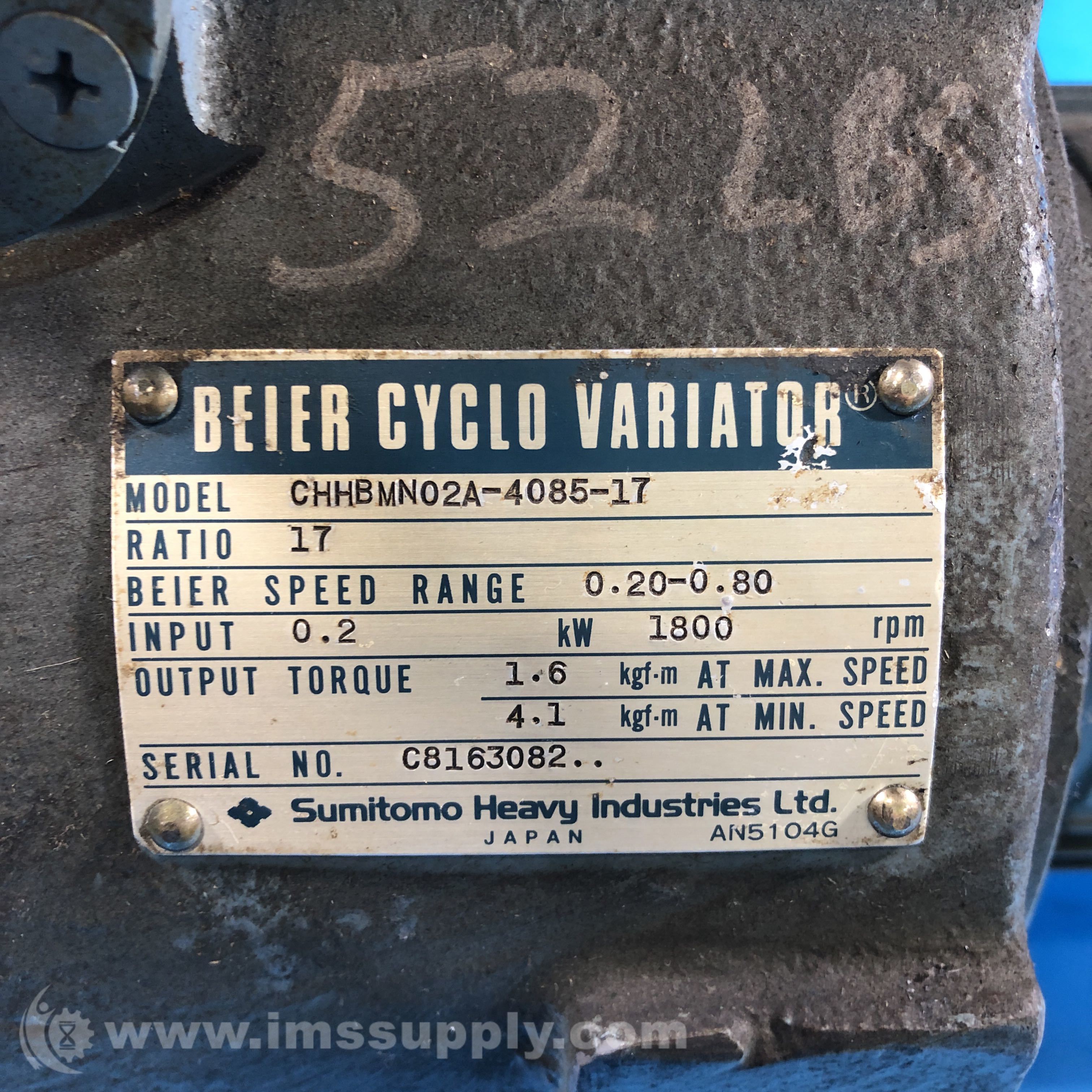 Sumitomo CHHBMN02A-4085-17 Beier Cyclo Variator, 17 Ratio - IMS Supply