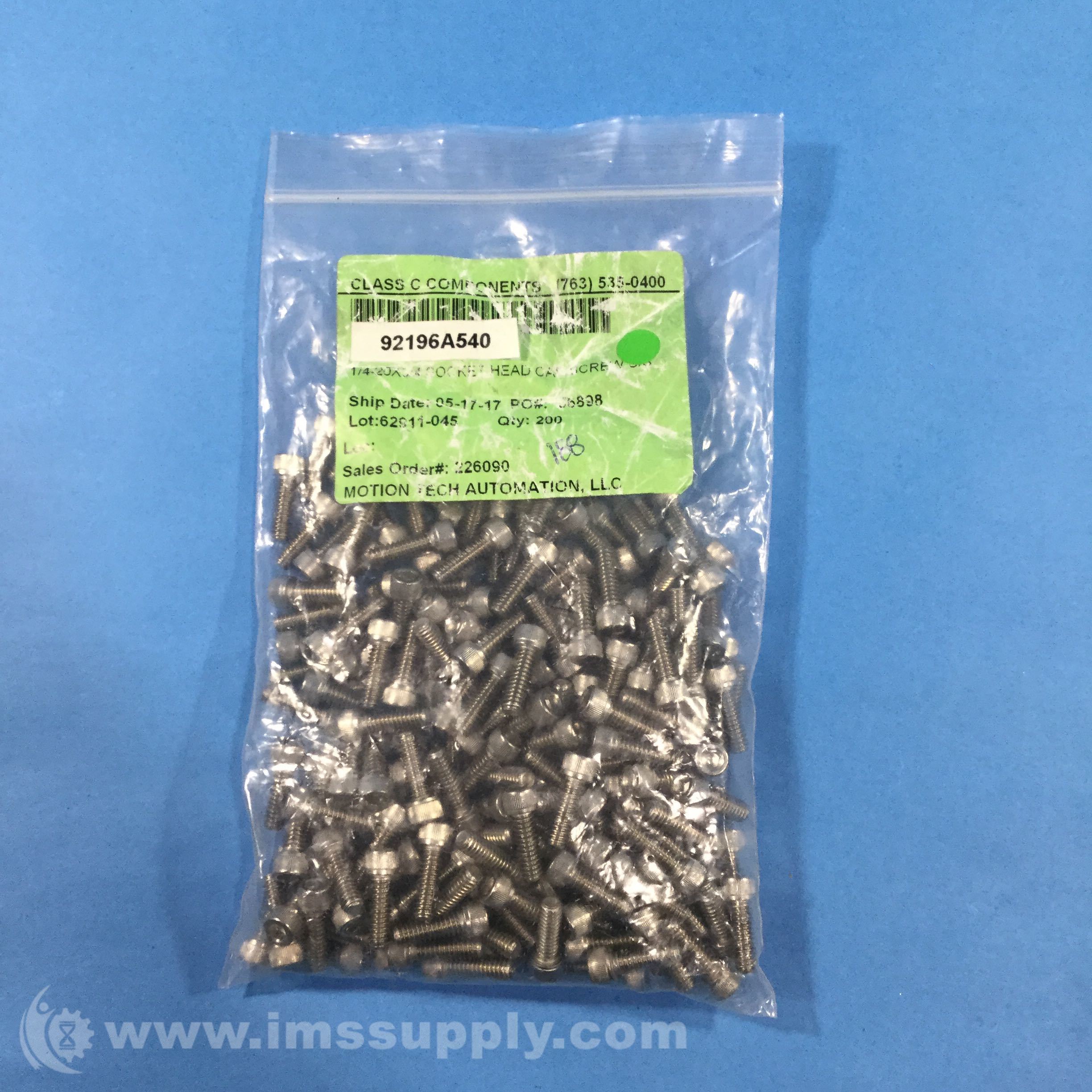 Motion Tech Automation 92196A540 1/4-20x3/4 Screws, Bag of 200 - IMS Supply