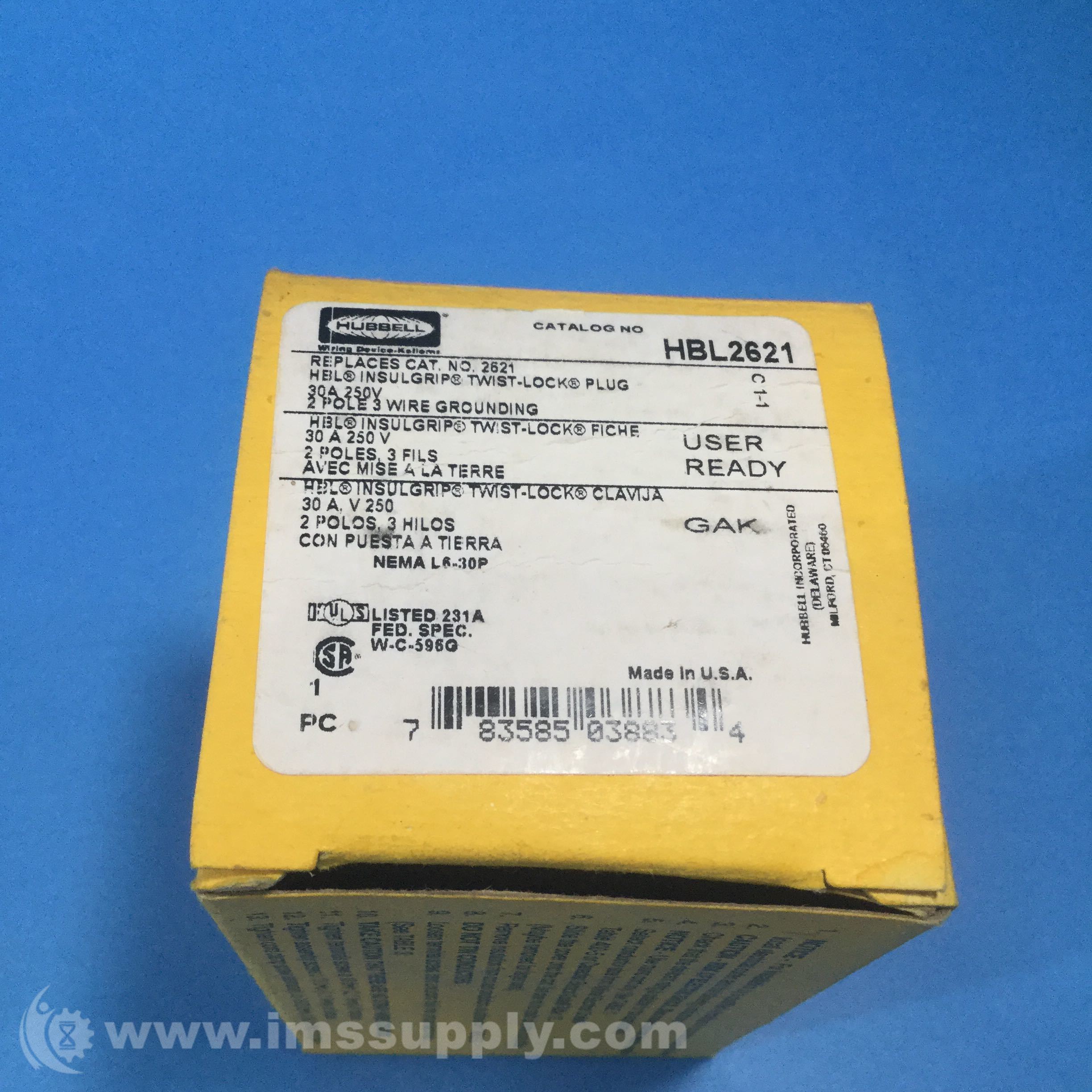 Hubbel HBL2621 Twist Locking Plug 30A 600VAC 3 Pole - IMS Supply