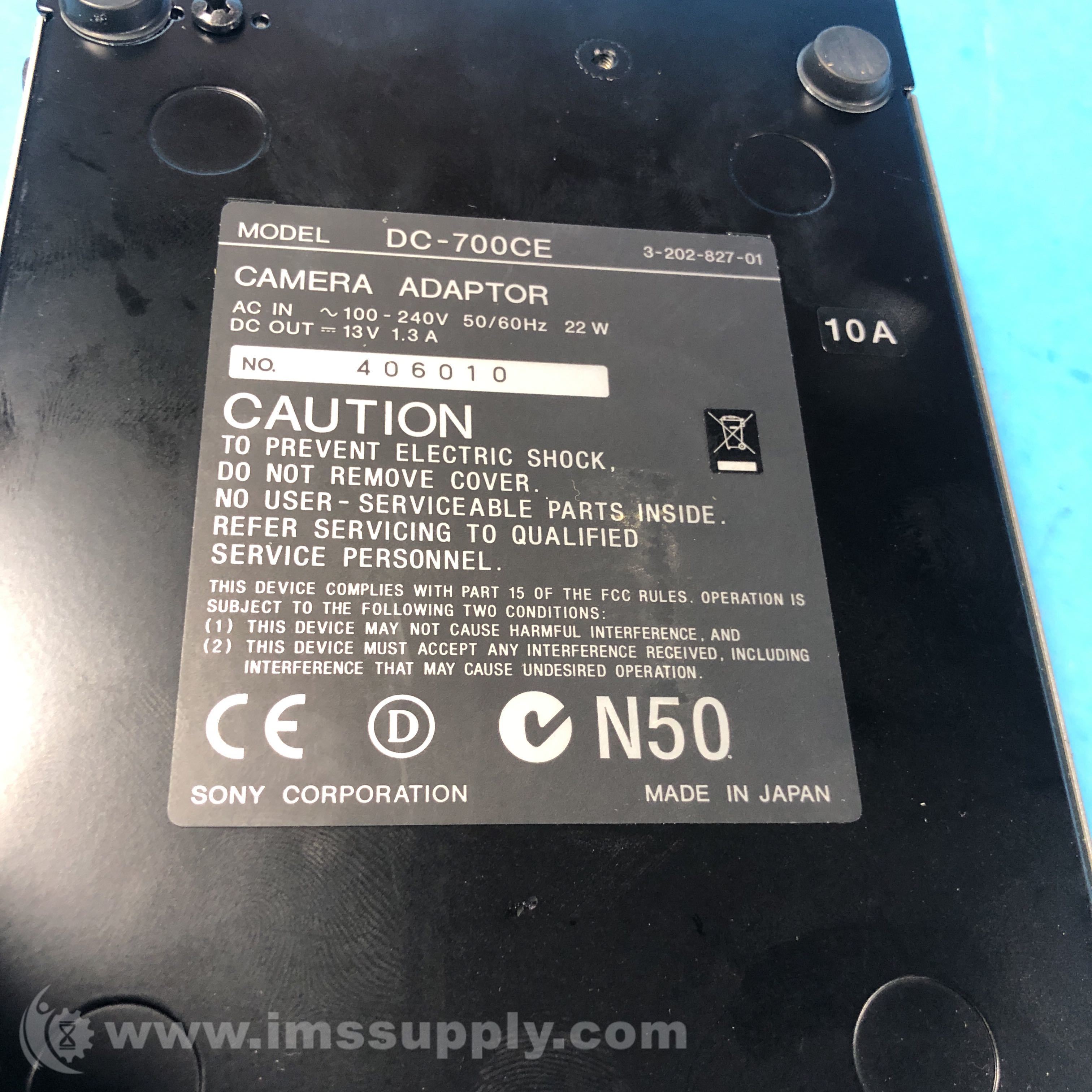 Sony DC-700CE Video Camera Adaptor, 100-240V, 50/60Hz, 22W - IMS Supply