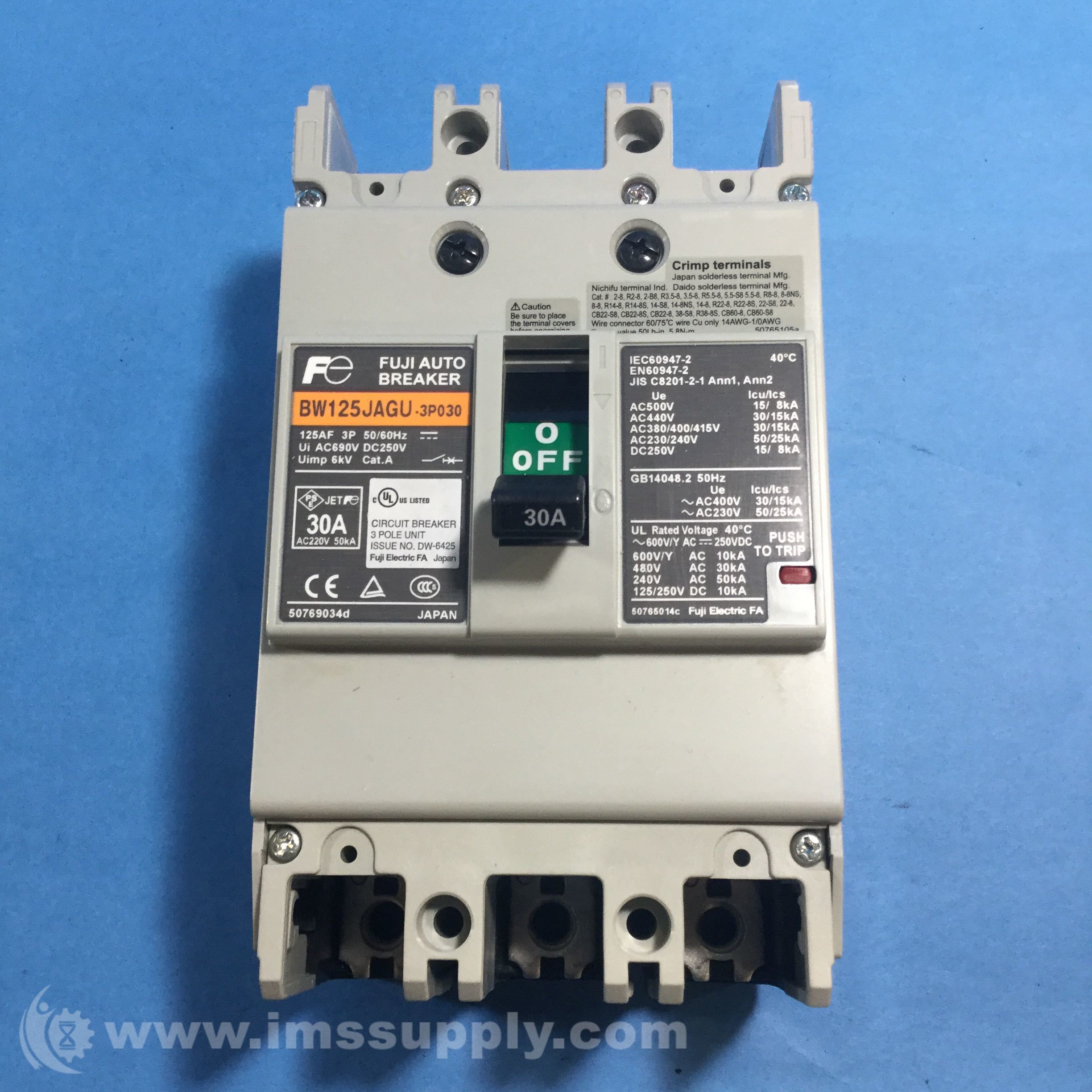 Fuji Electric Co BW125JAGU 3-Pole Auto Breaker Circuit Breaker, D - IMS ...