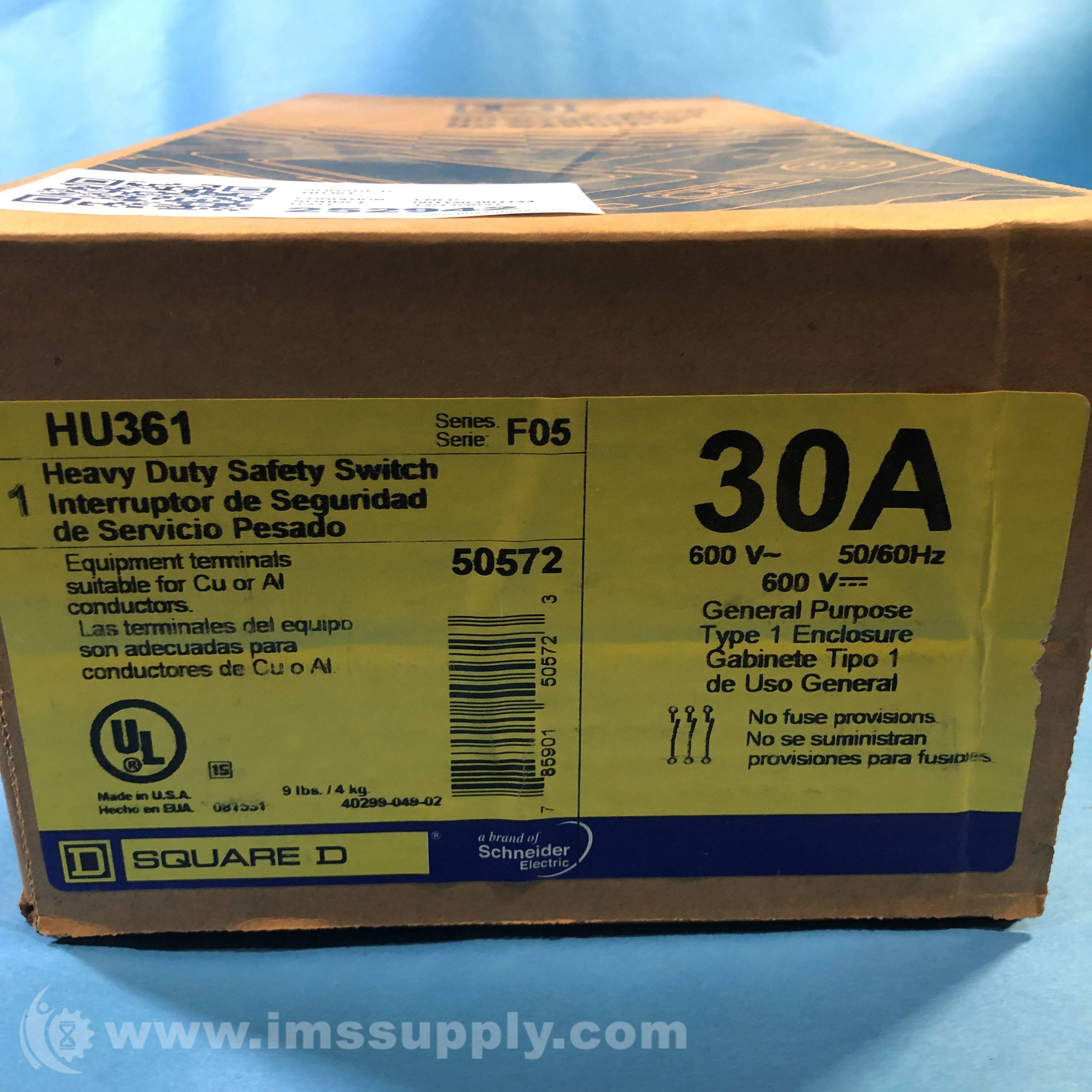 Square D HU361 Disconnect Safety Switch, Non-Fusible, NEMA 1, 30A - IMS ...