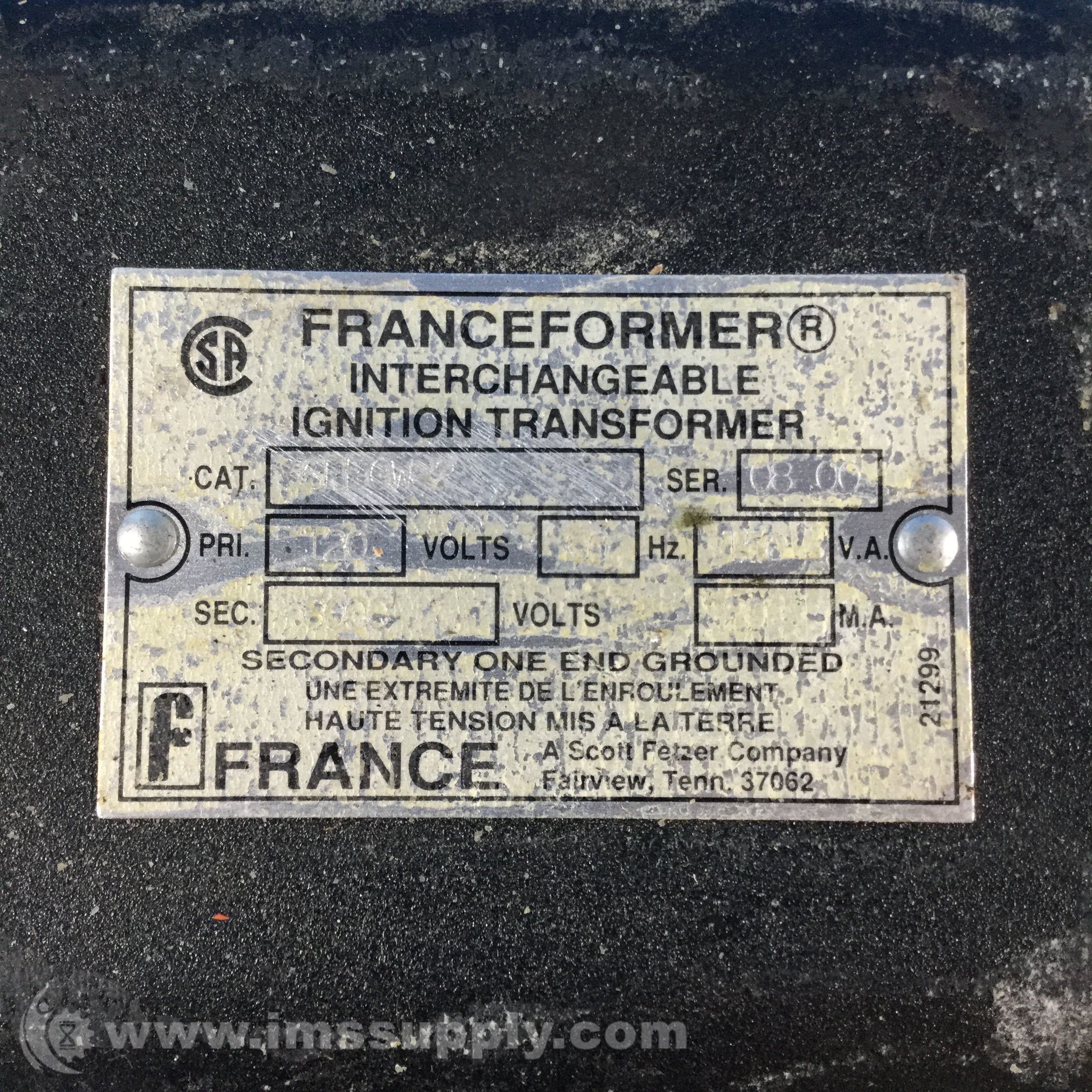 Franceformer 6EEGW-2 Transformer, 16 kV One End Ground Gas or Oil - IMS ...